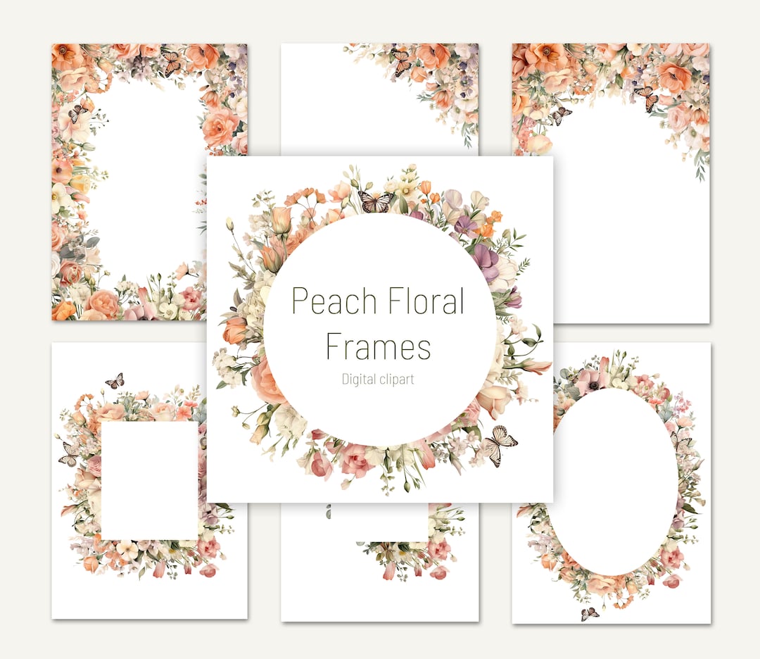 Peach Floral Frame Clipart Pink Flowers Clipart Blush Floral Printable ...