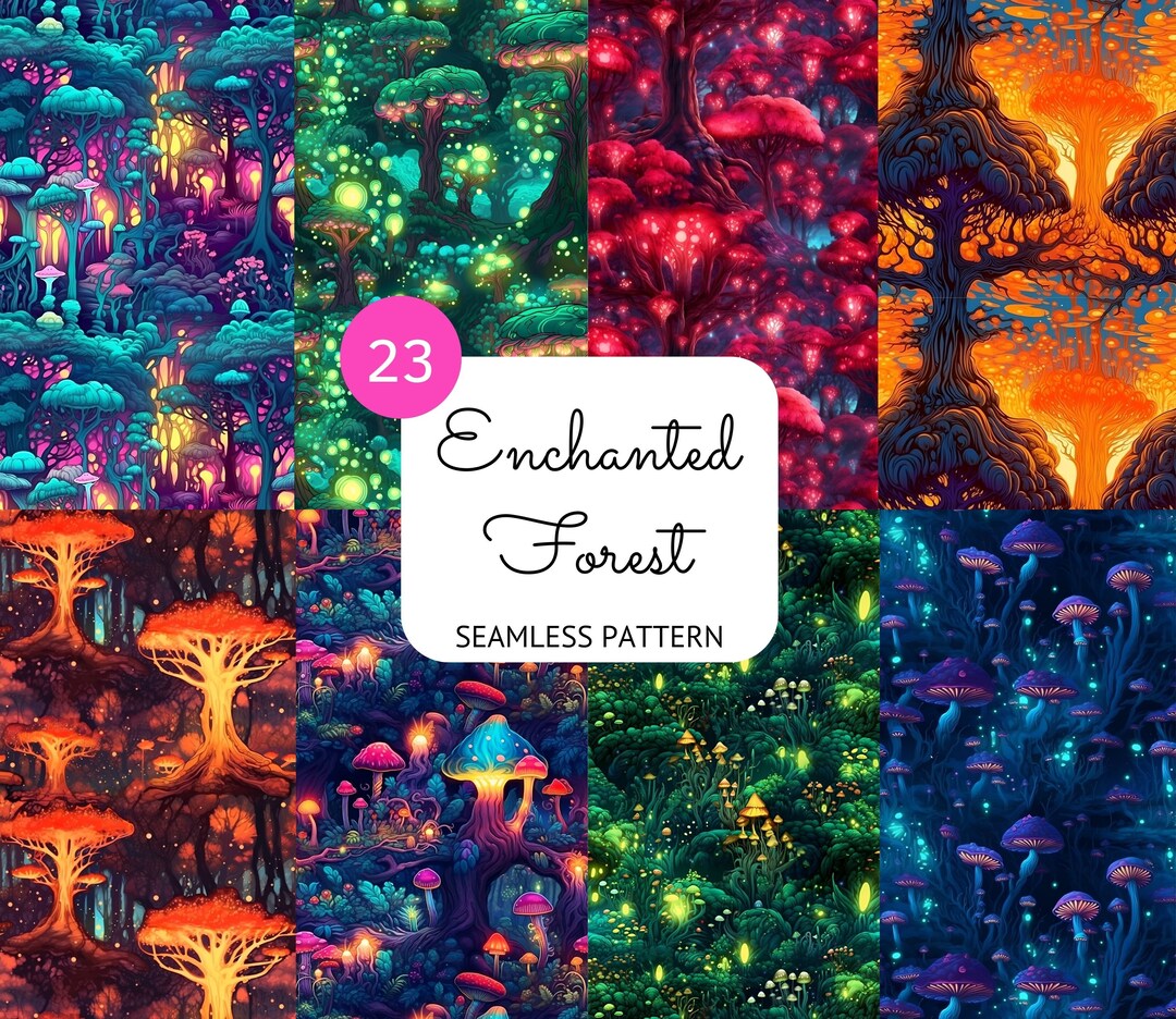 Enchanted Mushroom Forest Seamless Pattern: Mystical Digital Paper (PNG ...