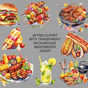 18 Summer BBQ Clipart Watercolor Backyard Barbecue PNG Father's Day ...