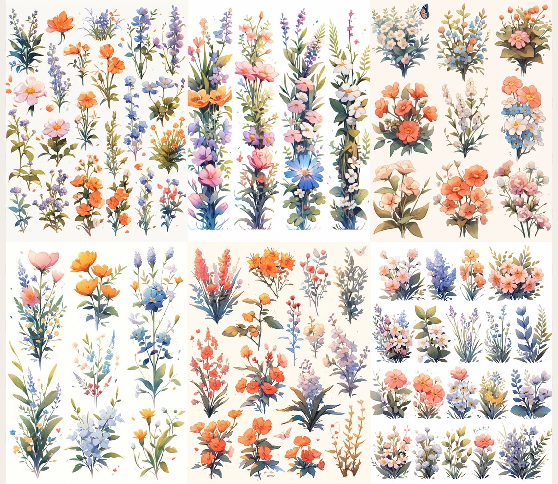 Floral Mix Clipart Watercolor Flower Border Wreath Clip Art - Etsy