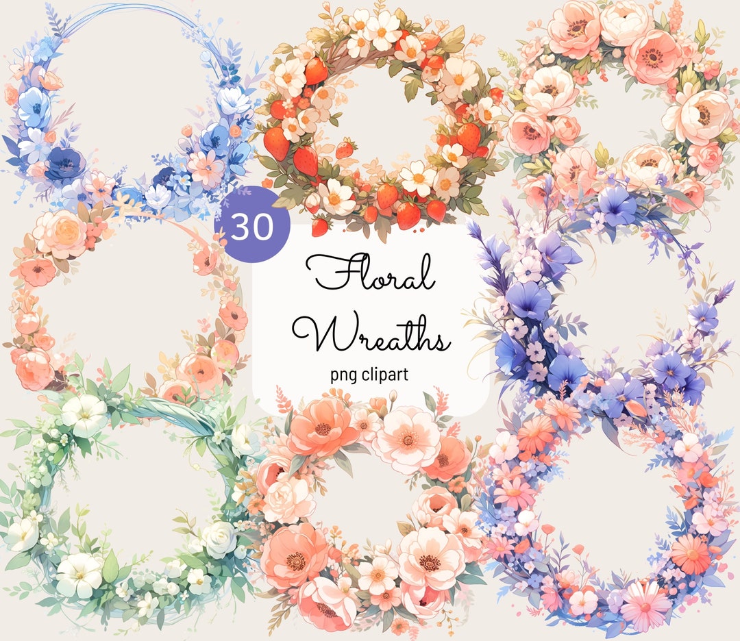 Floral Wreath Clipart Watercolor Flower Wreaths Clip Art Spring Floral ...