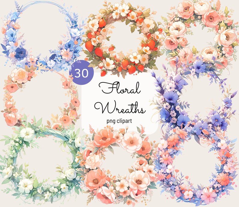 Floral Wreath Clipart Watercolor Flower Wreaths Clip Art Spring Floral ...
