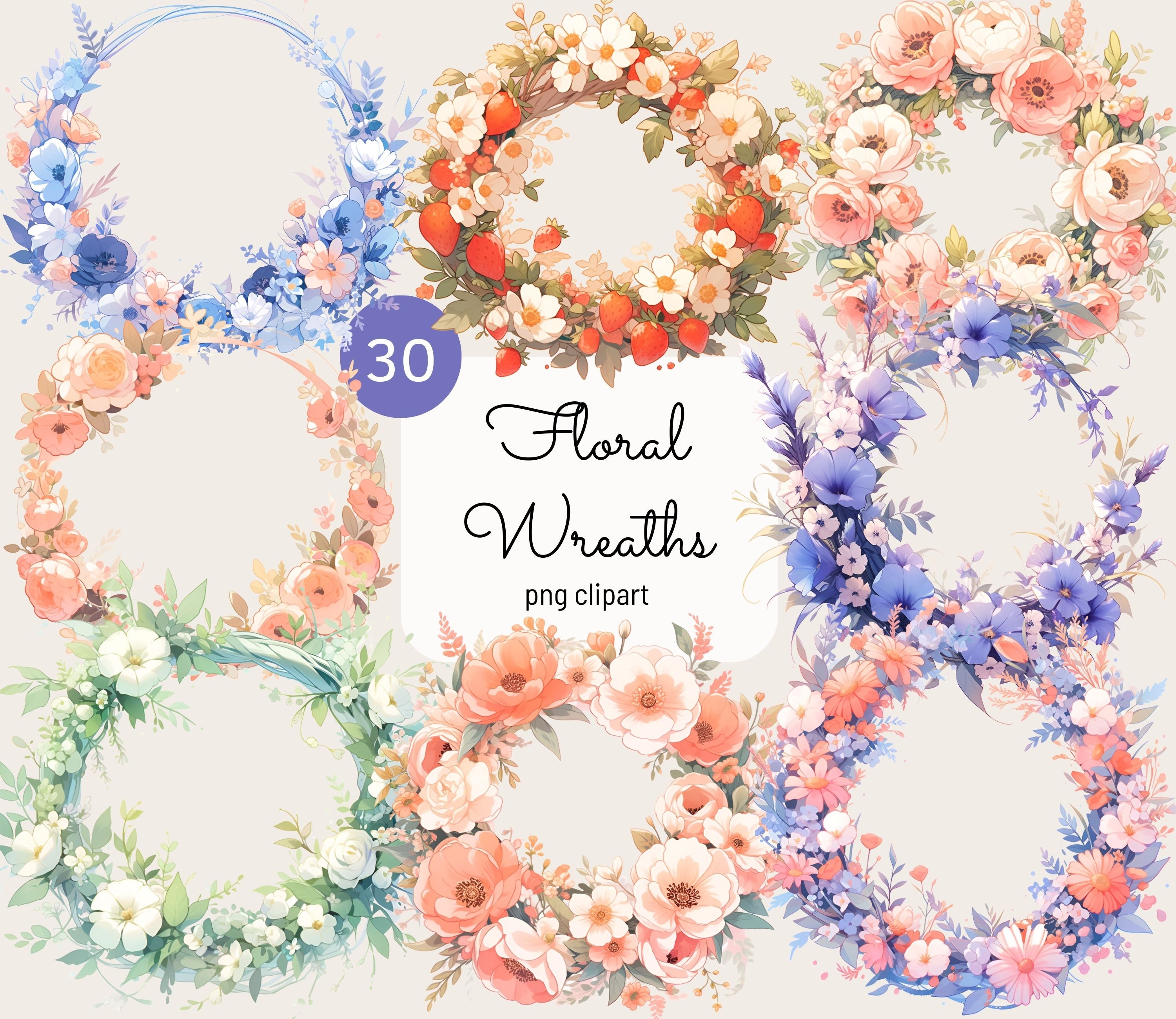 Floral Wreath Clipart Watercolor Flower Wreaths Clip Art Spring Floral ...