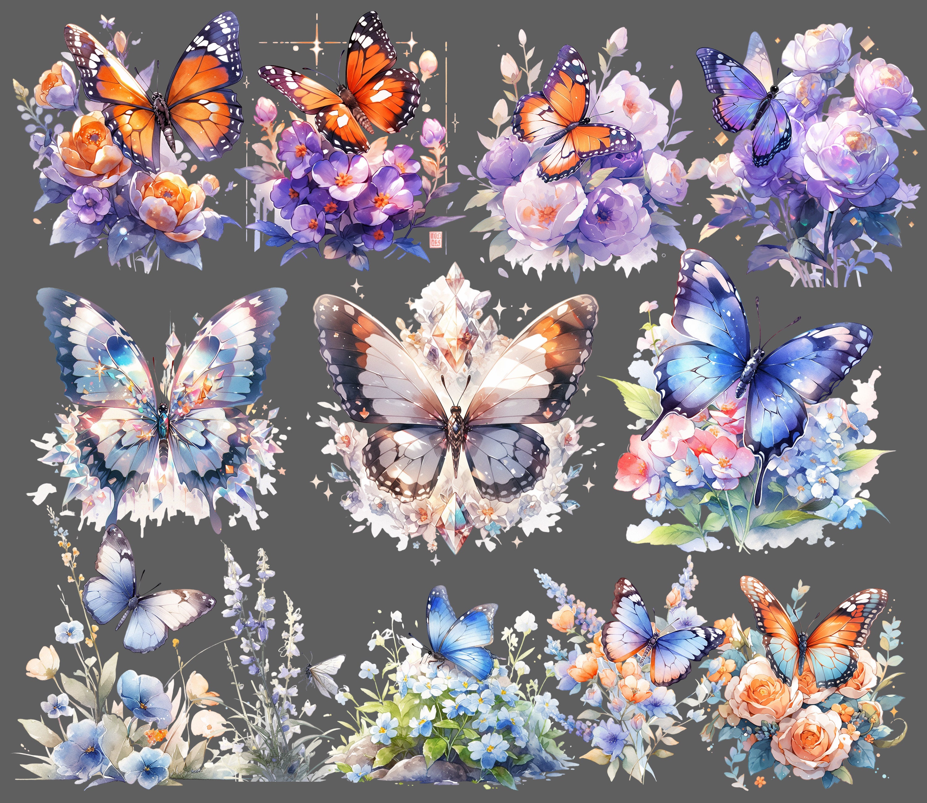 55 Butterfly Clipart Floral Butterflies Clip Art Enchanted - Etsy