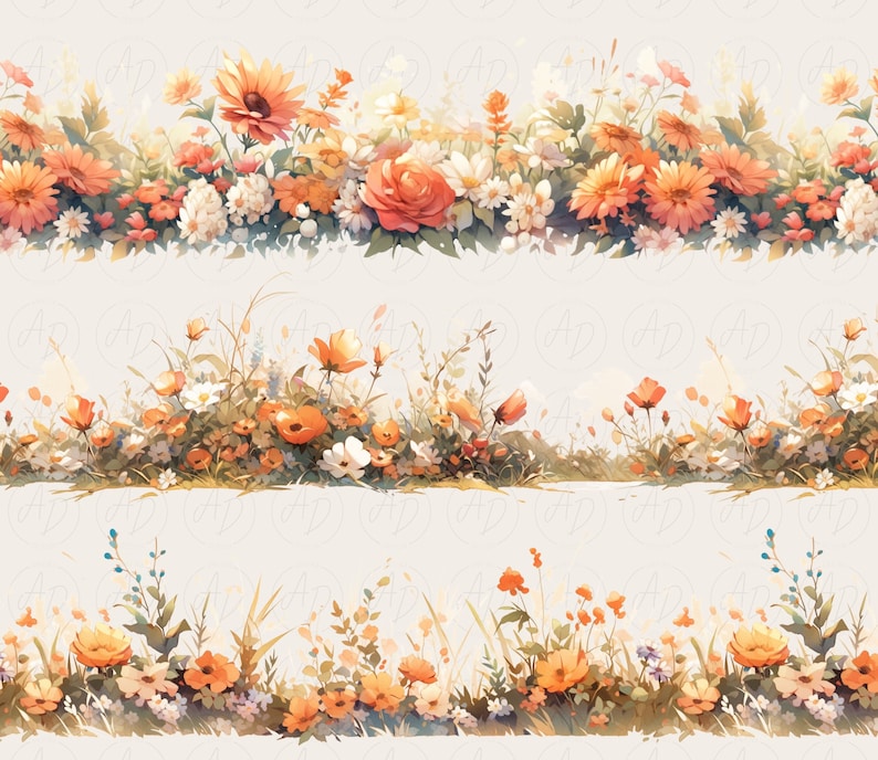 Fall Flower Border Clipart Autumn Floral Borders Clip Art - Etsy UK