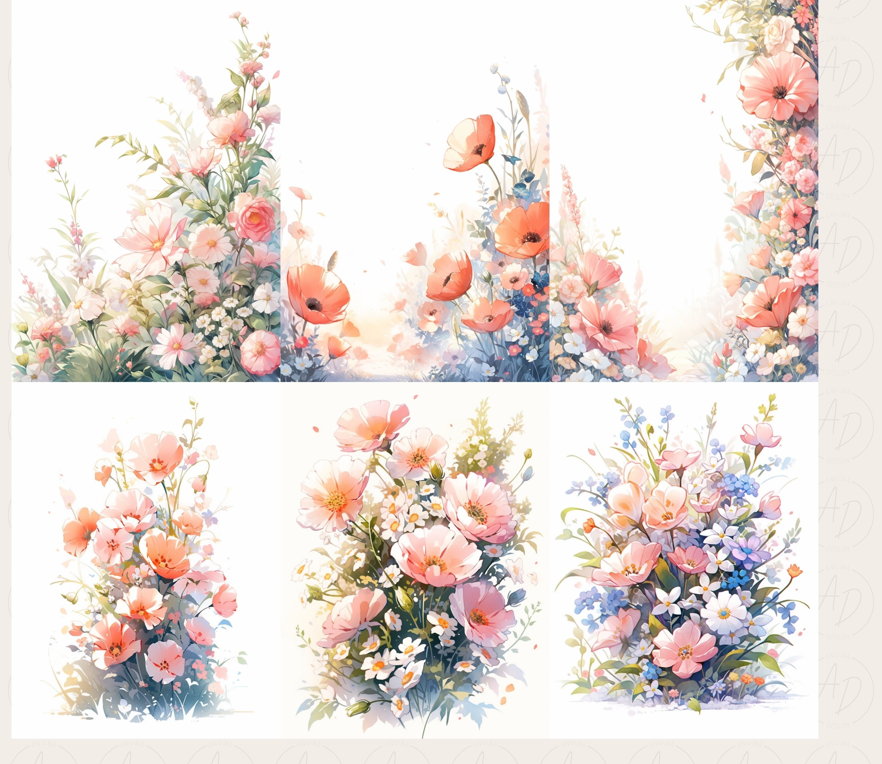Floral Mix Clipart Watercolor Flower Border Wreath Clip Art - Etsy