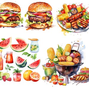 18 Summer BBQ Clipart Watercolor Backyard Barbecue PNG Father's Day ...