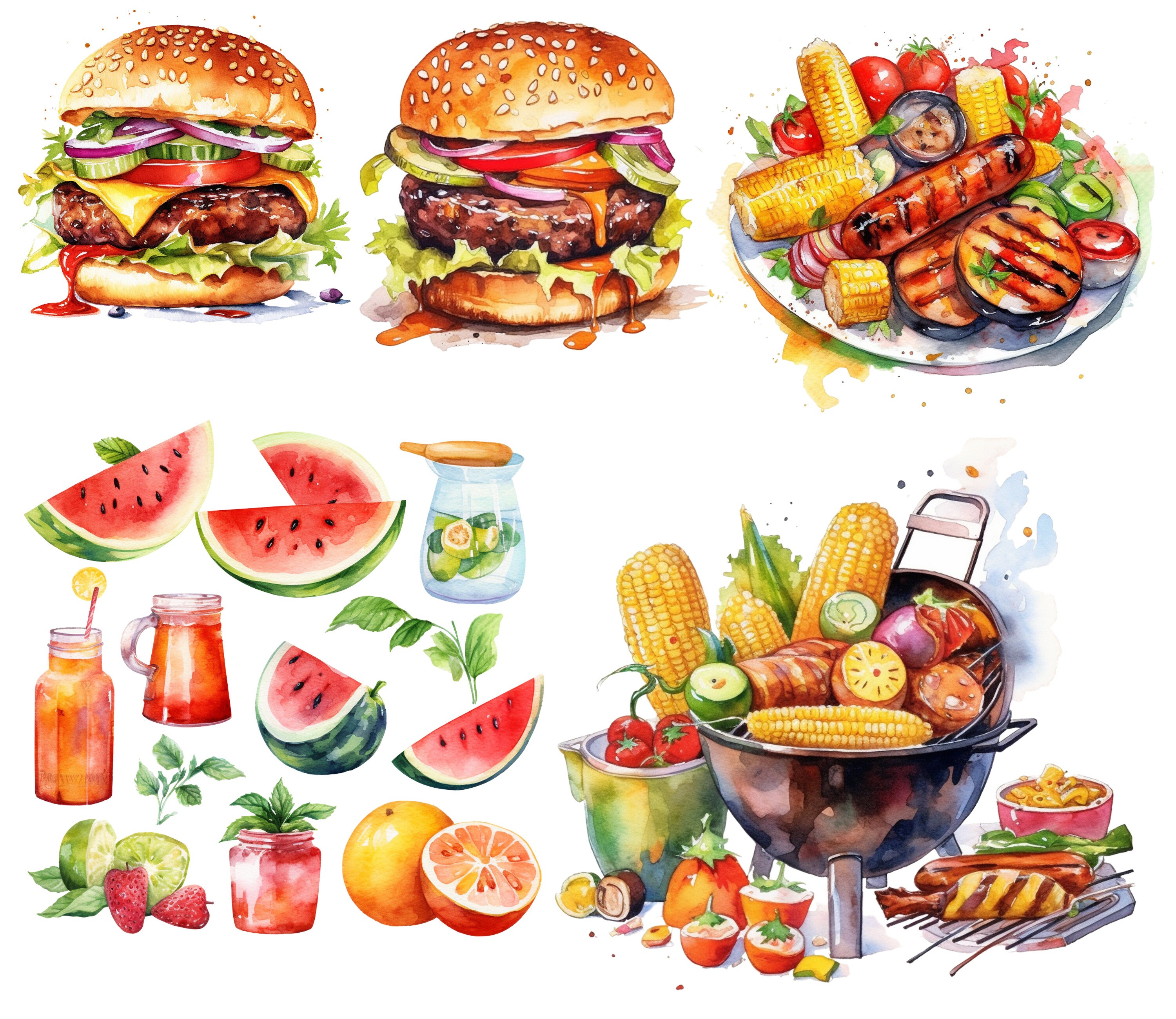 18 Summer BBQ Clipart Watercolor Backyard Barbecue PNG Father's Day ...
