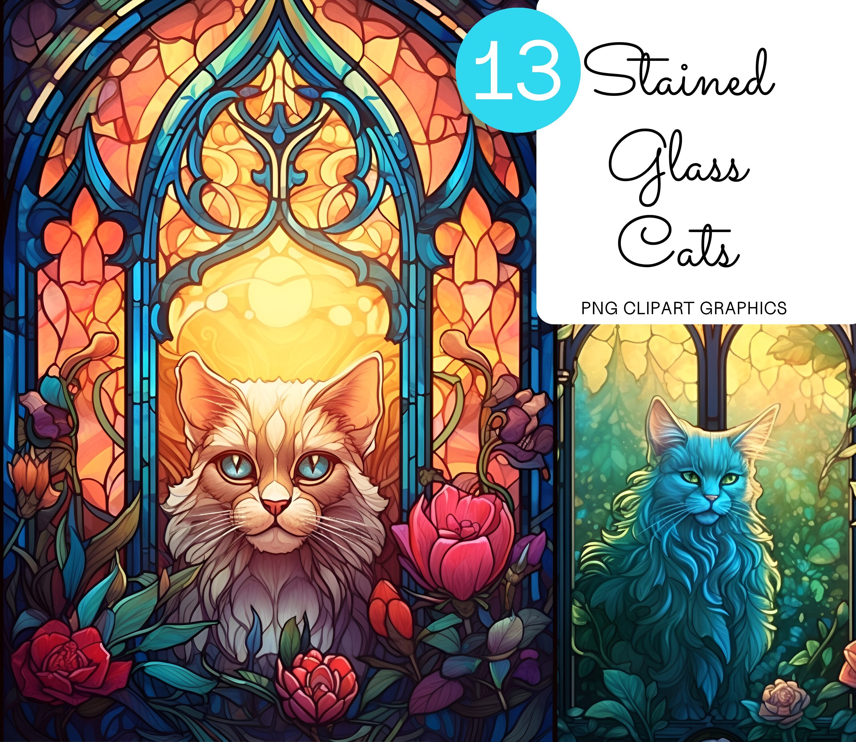 Stained Glass Cat Clipart Fantasy Clipart Mystical Clipart - Etsy