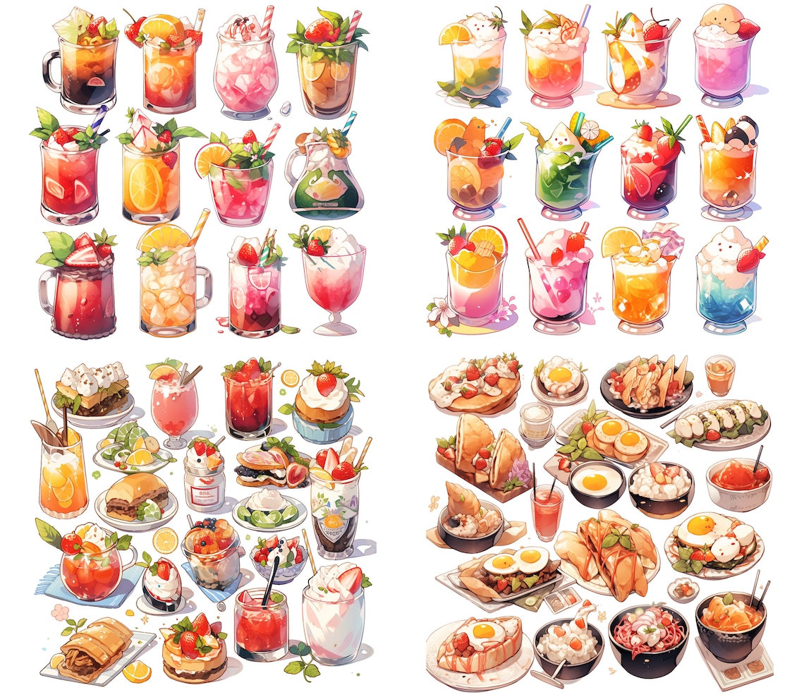 Summer Food and Drink Clipart Anime Food Cocktail Dessert Fruit ...