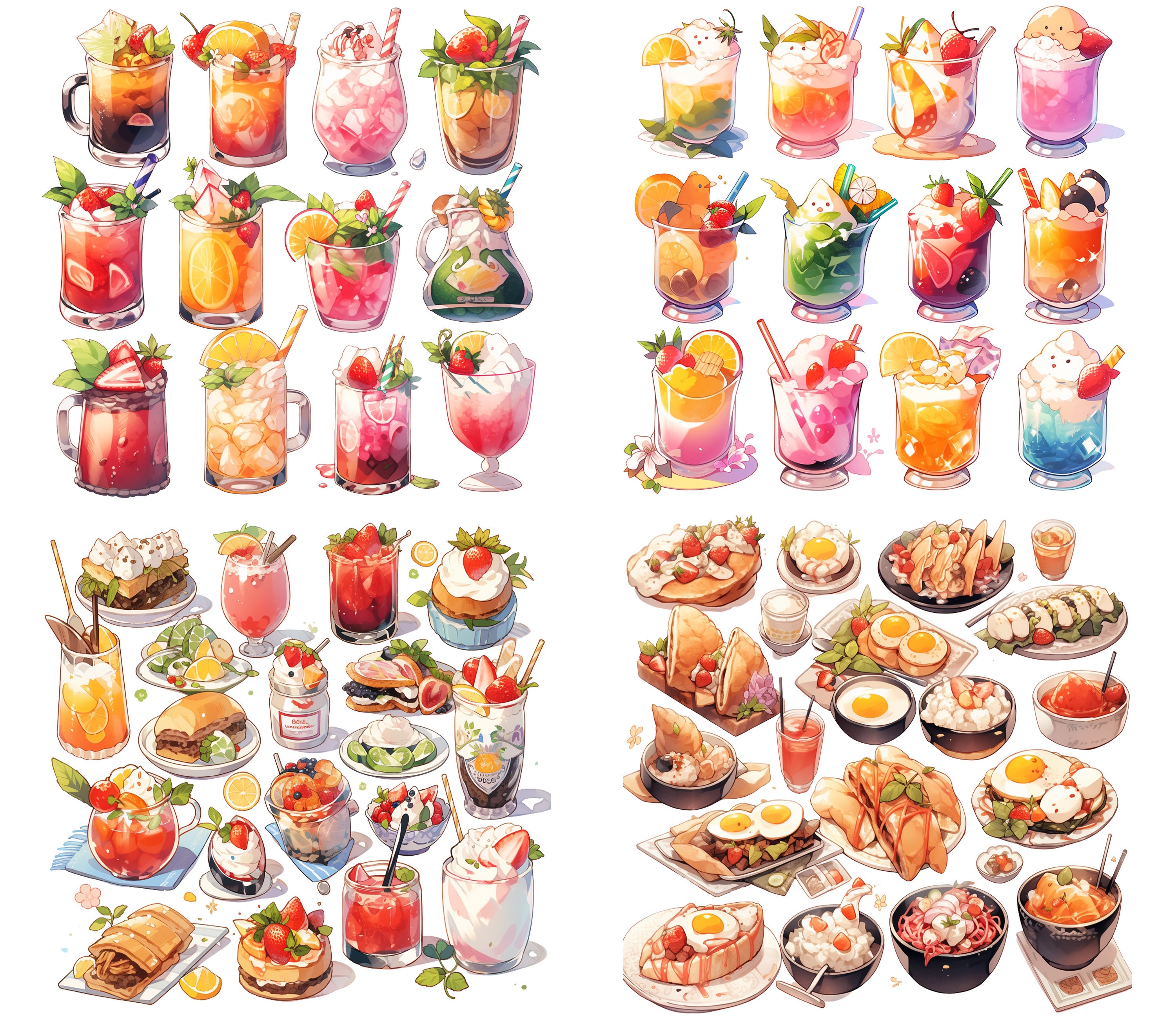 Summer Food and Drink Clipart Anime Food Cocktail Dessert Fruit ...