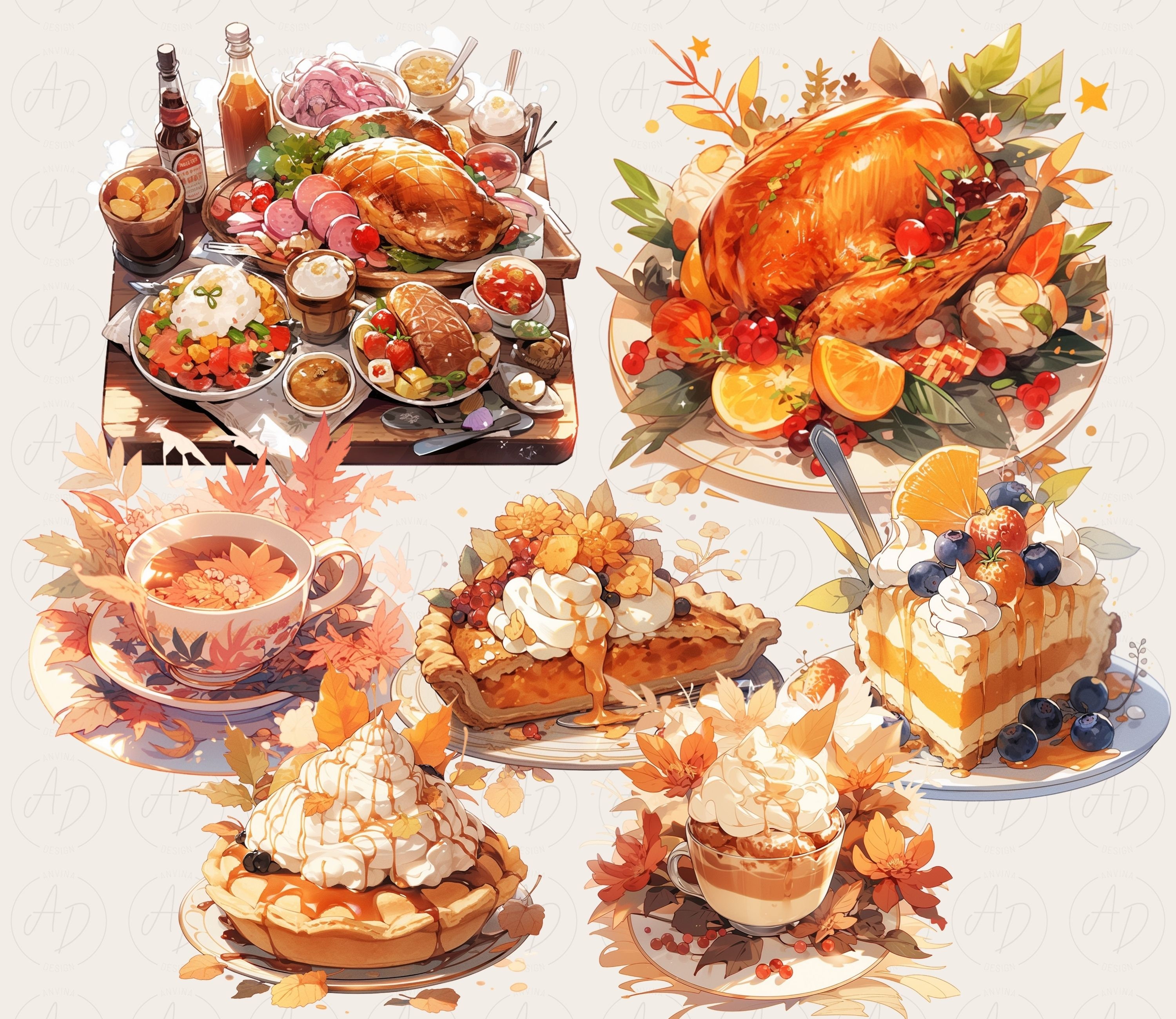 Autumn Clipart Fall Pumpkin Clip Art Thanksgiving Florals - Etsy