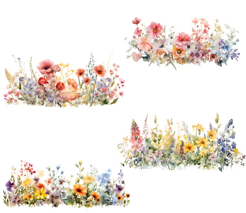 Flower Border Clipart Watercolor Floral Borders Clip Art - Etsy