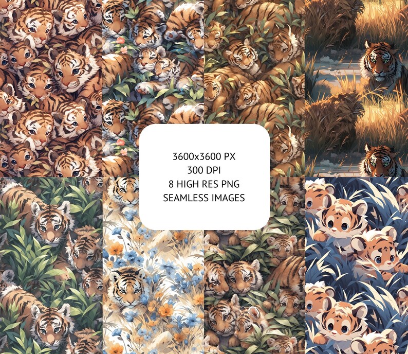 Tiger Seamless Pattern Tiger Cub Digital Paper Scrapbooking Card Making ...