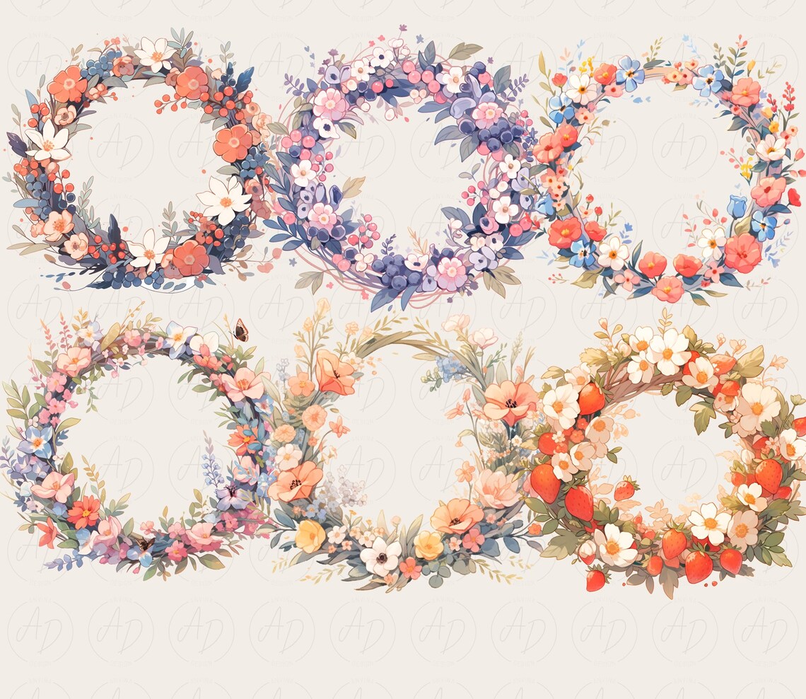 Floral Wreath Clipart Watercolor Flower Wreaths Clip Art - Etsy
