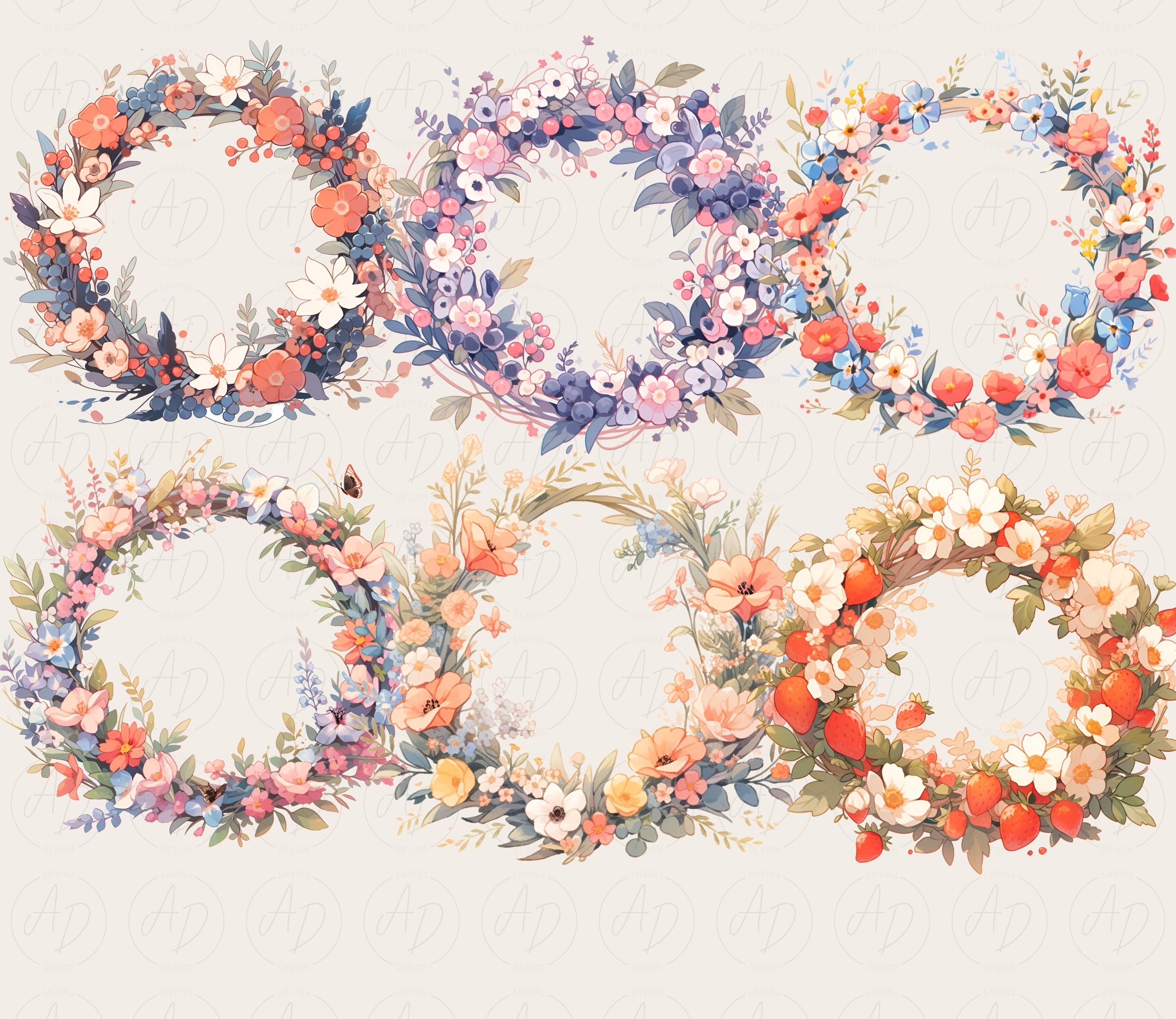 Floral Wreath Clipart Watercolor Flower Wreaths Clip Art Spring Floral ...