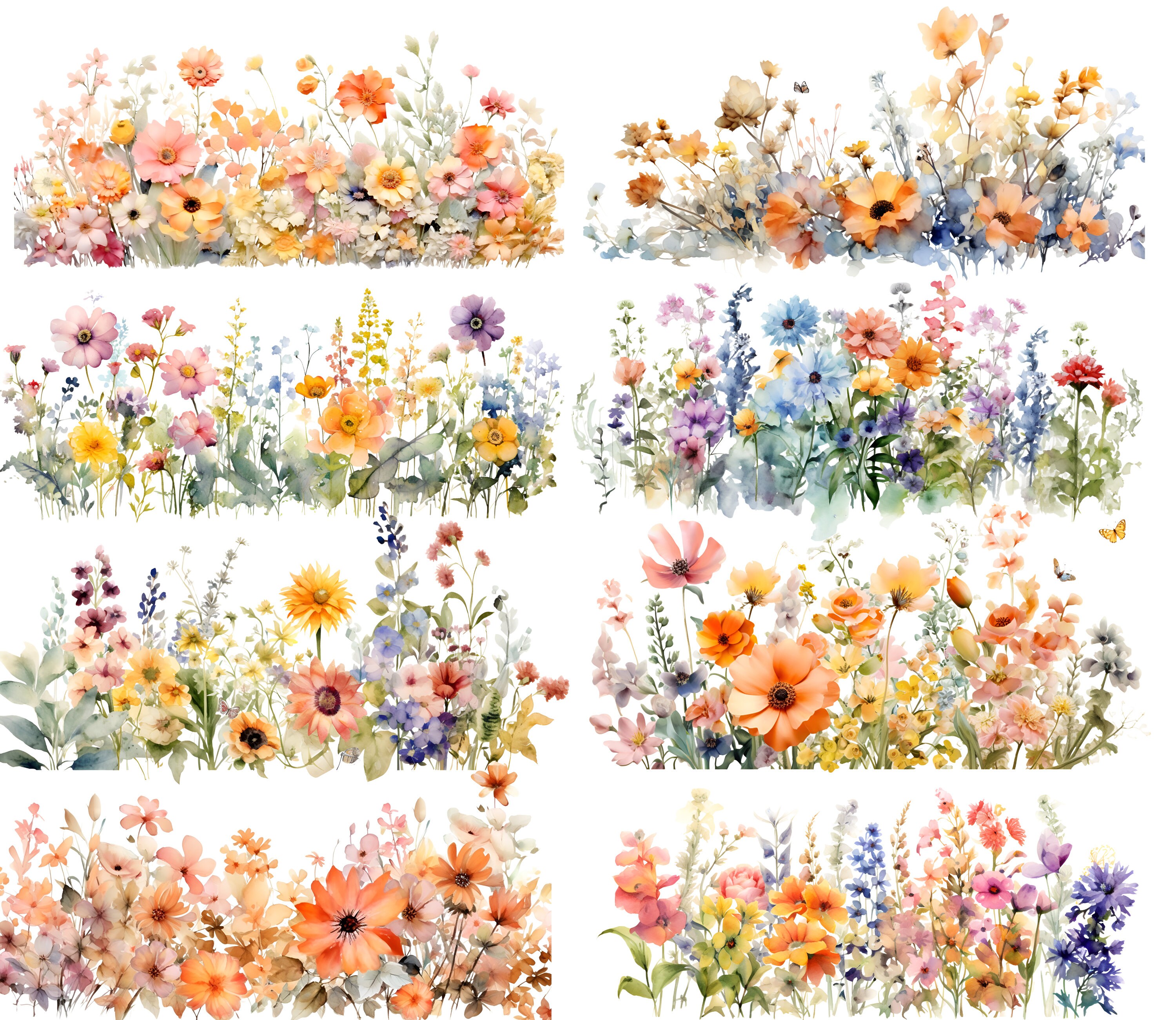 Flower Border Clipart Watercolor Floral Borders Clip Art - Etsy UK