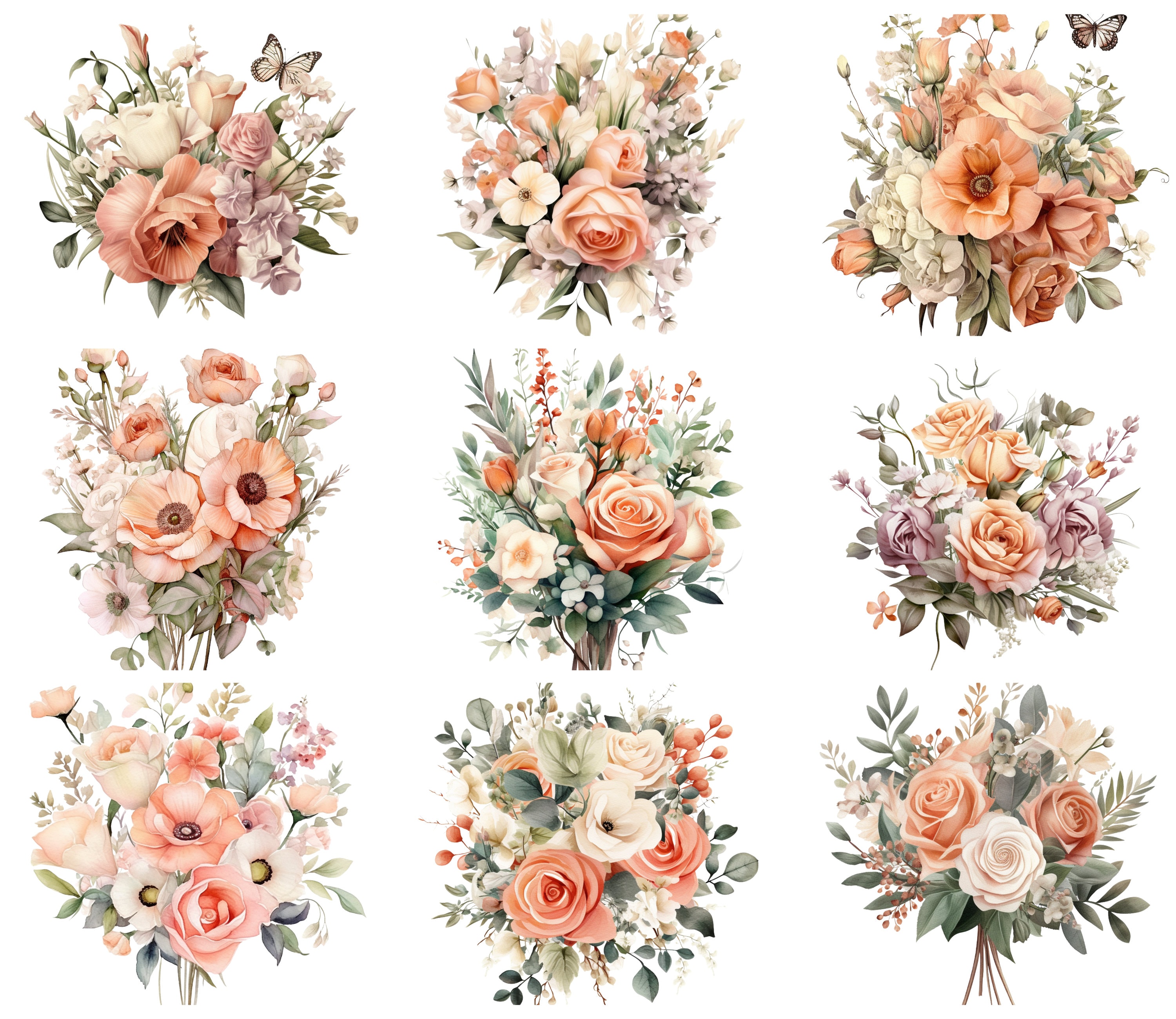 Peach Floral Clipart Bundle: Watercolor Blush Flowers (PNG Digital ...