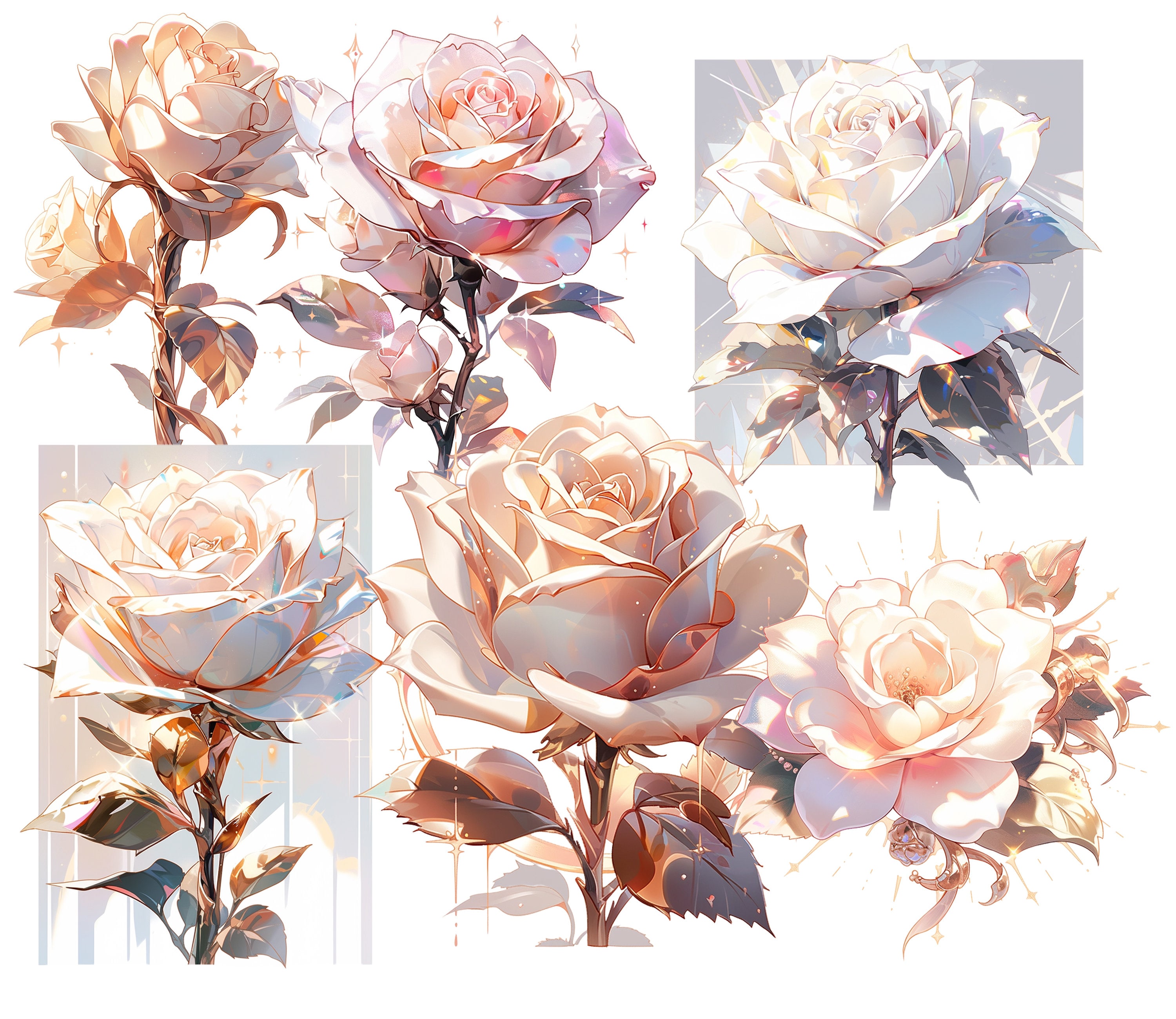 16 Metallic Roses Clipart Iridescent Floral Shiny Rose Clipart - Etsy