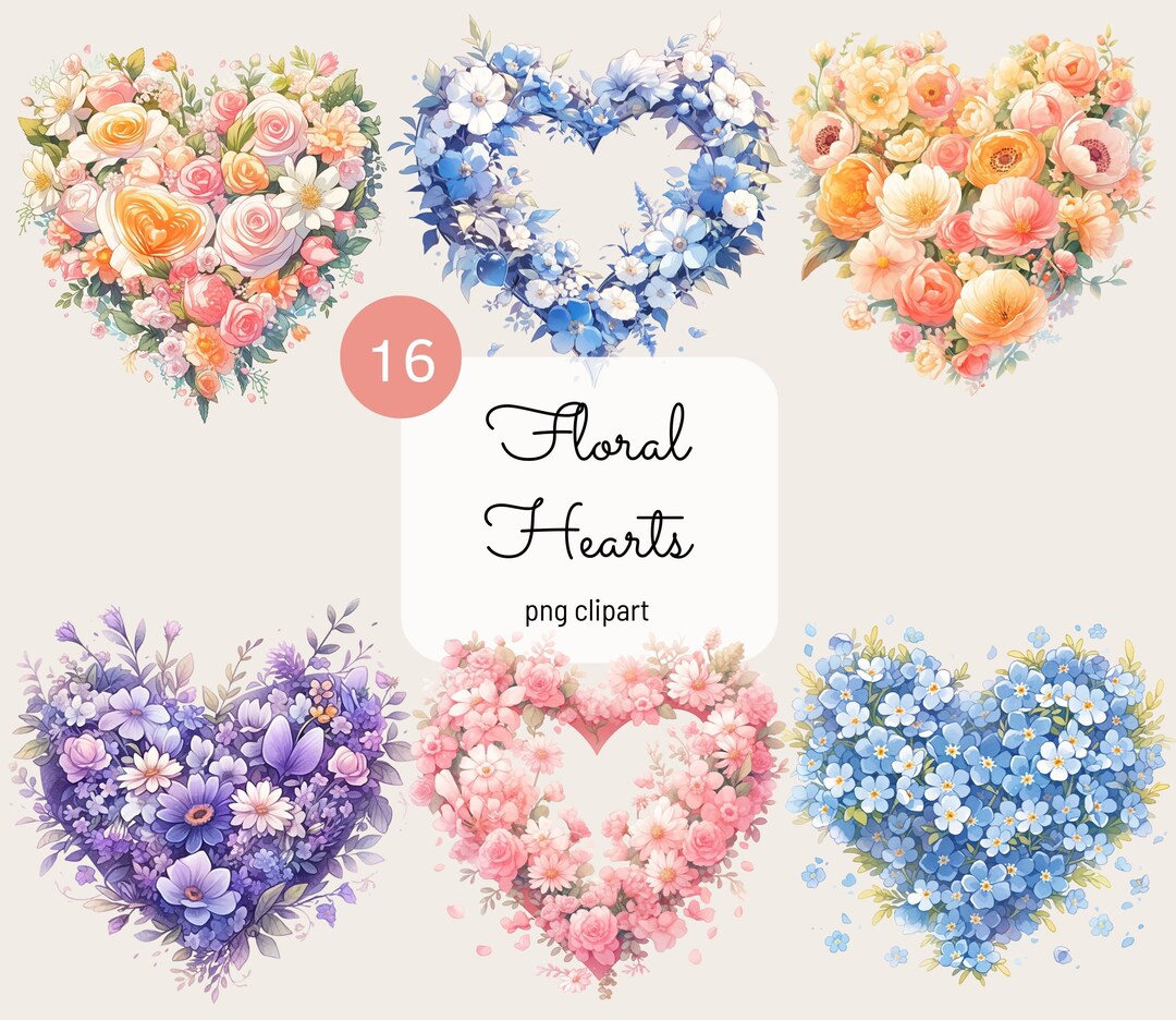 Floral Hearts Clipart Rose Flower Heart Clip Art Valentine Illustration ...