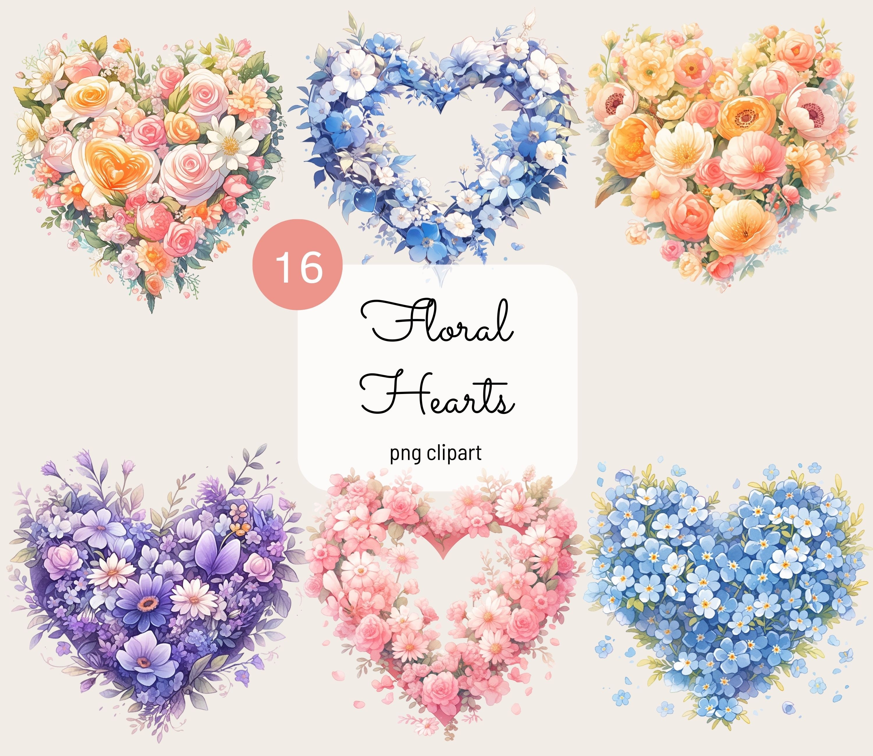 Floral Hearts Clipart Rose Flower Heart Clip Art Valentine Illustration ...