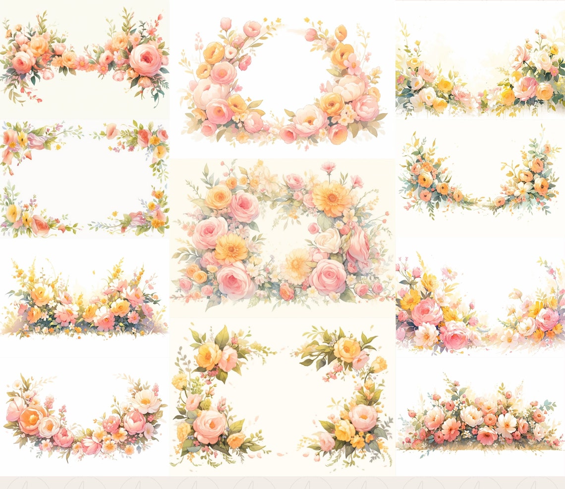 Floral Mix Clipart Watercolor Flower Border Wreath Clip Art - Etsy