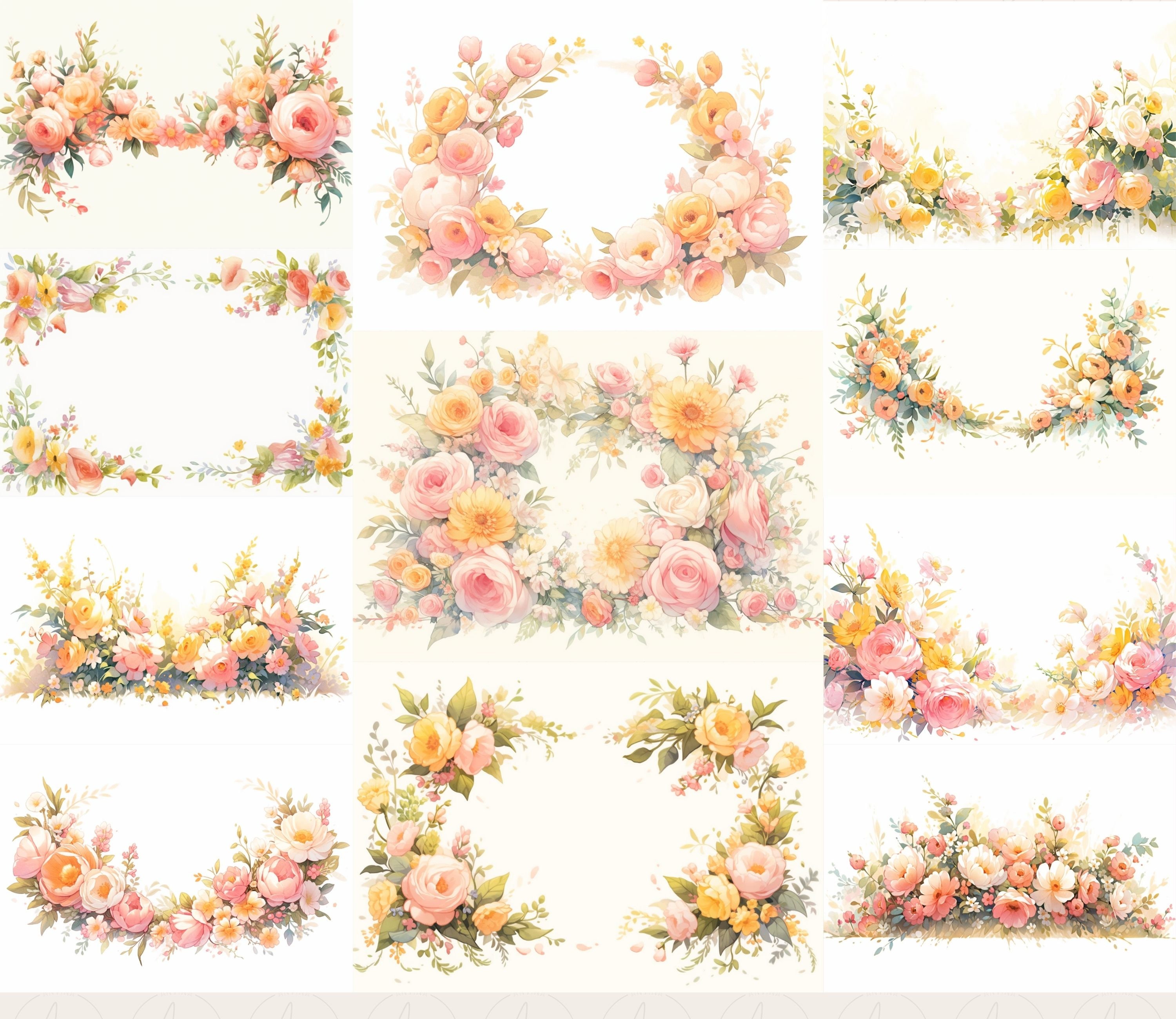 Floral Mix Clipart Watercolor Flower Border Wreath Clip Art - Etsy