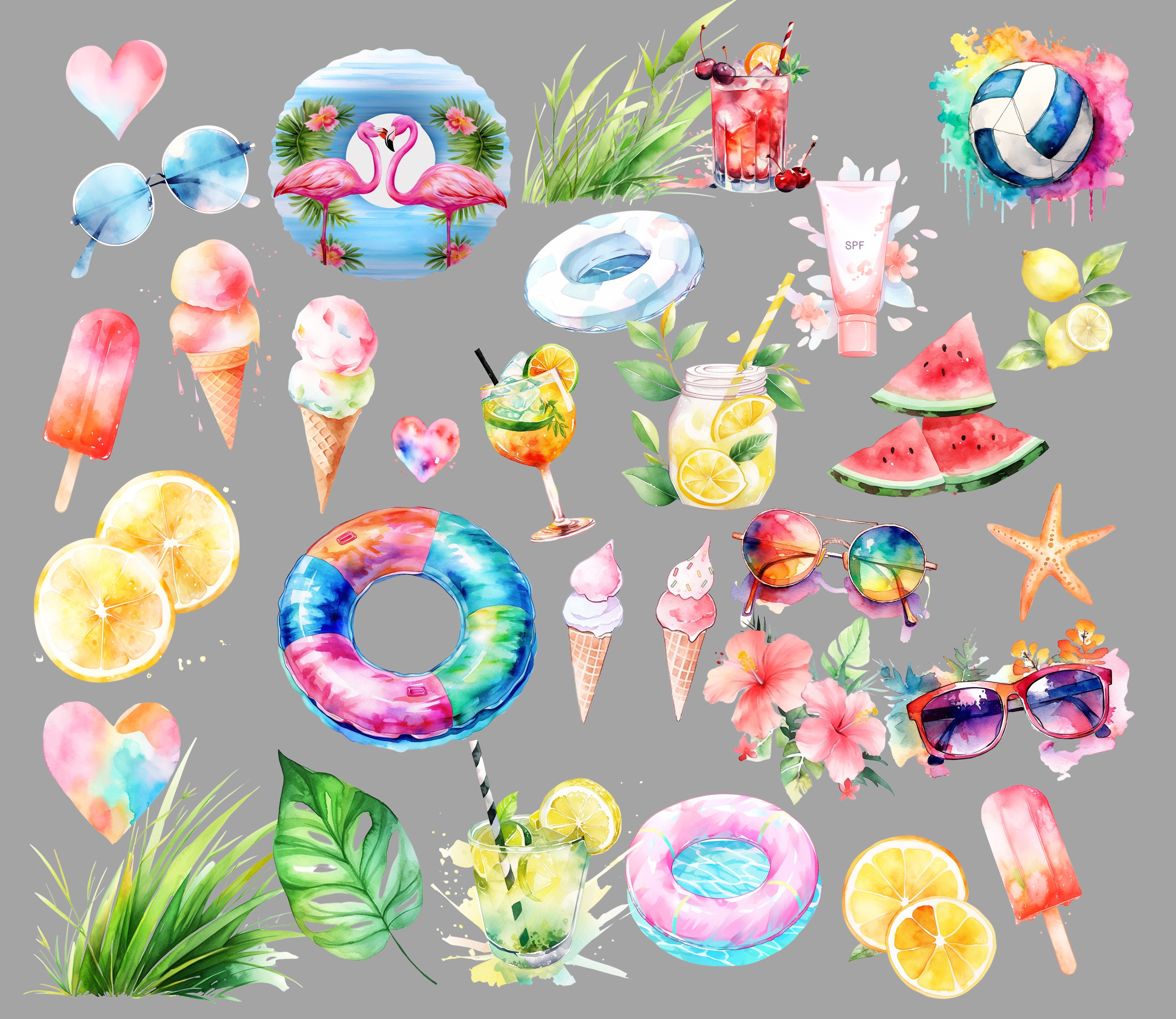 Watercolor Pool Party Clipart Summer Clipart Beach Party Clip Art Pool ...