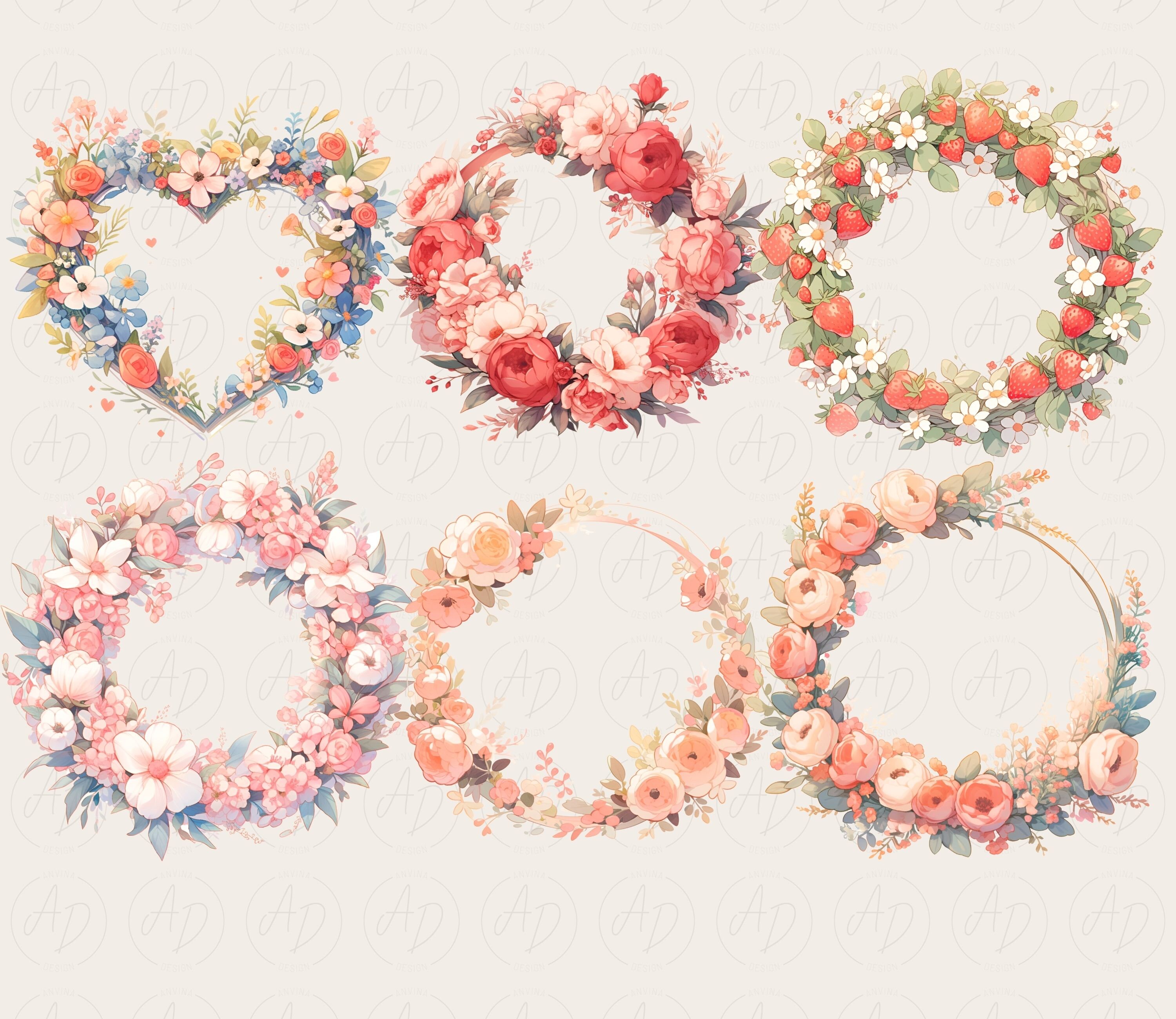 Floral Wreath Clipart Watercolor Flower Wreaths Clip Art Spring Floral ...