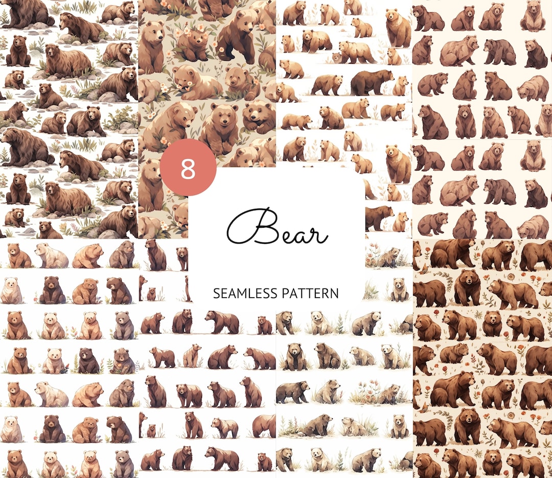 Bear Seamless Pattern Brown Bear Digital Paper Scrapbooking Card Making ...