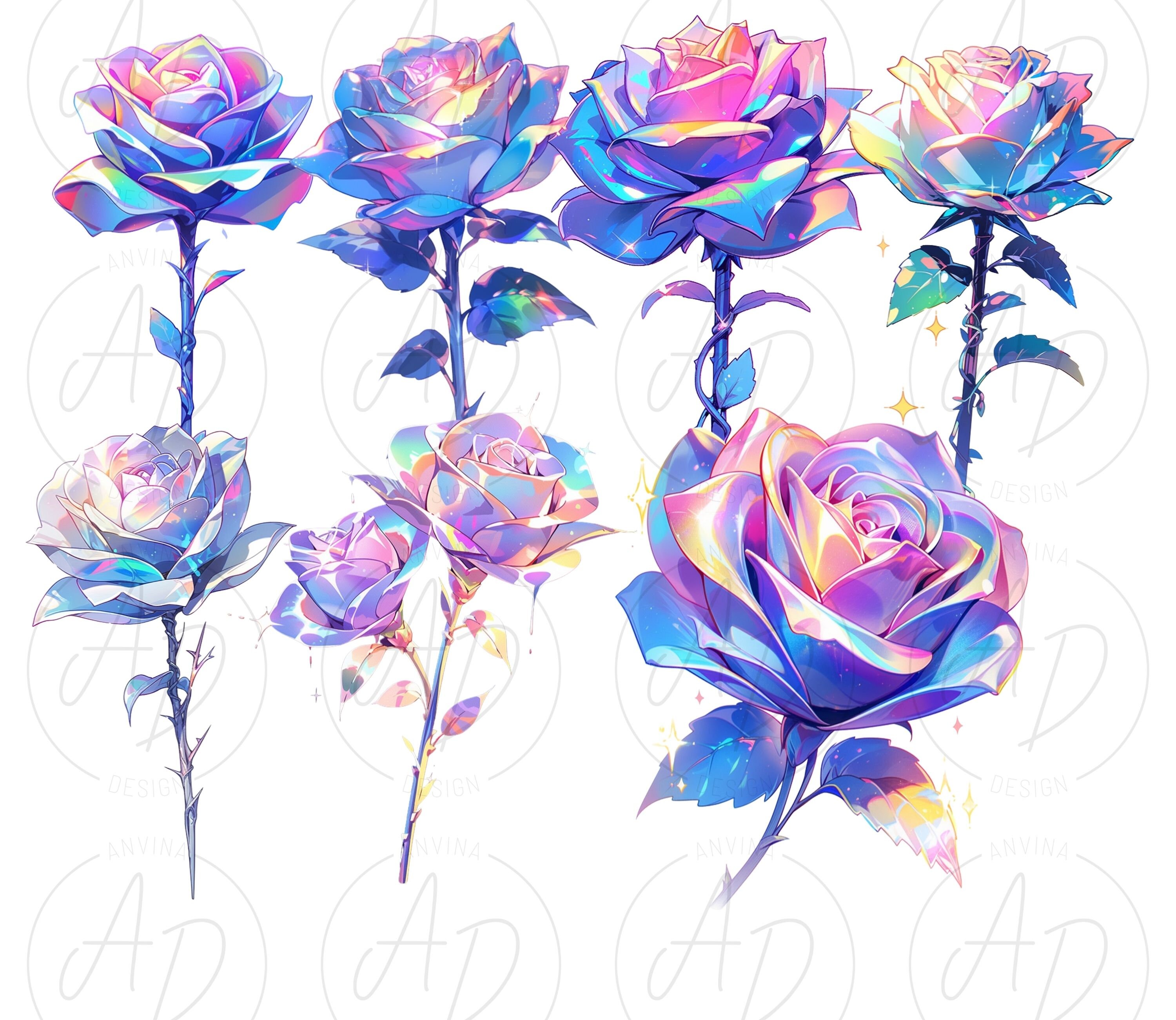 Iridescent Roses PNG Clipart Holographic Rose Digital Paper Rainbow ...