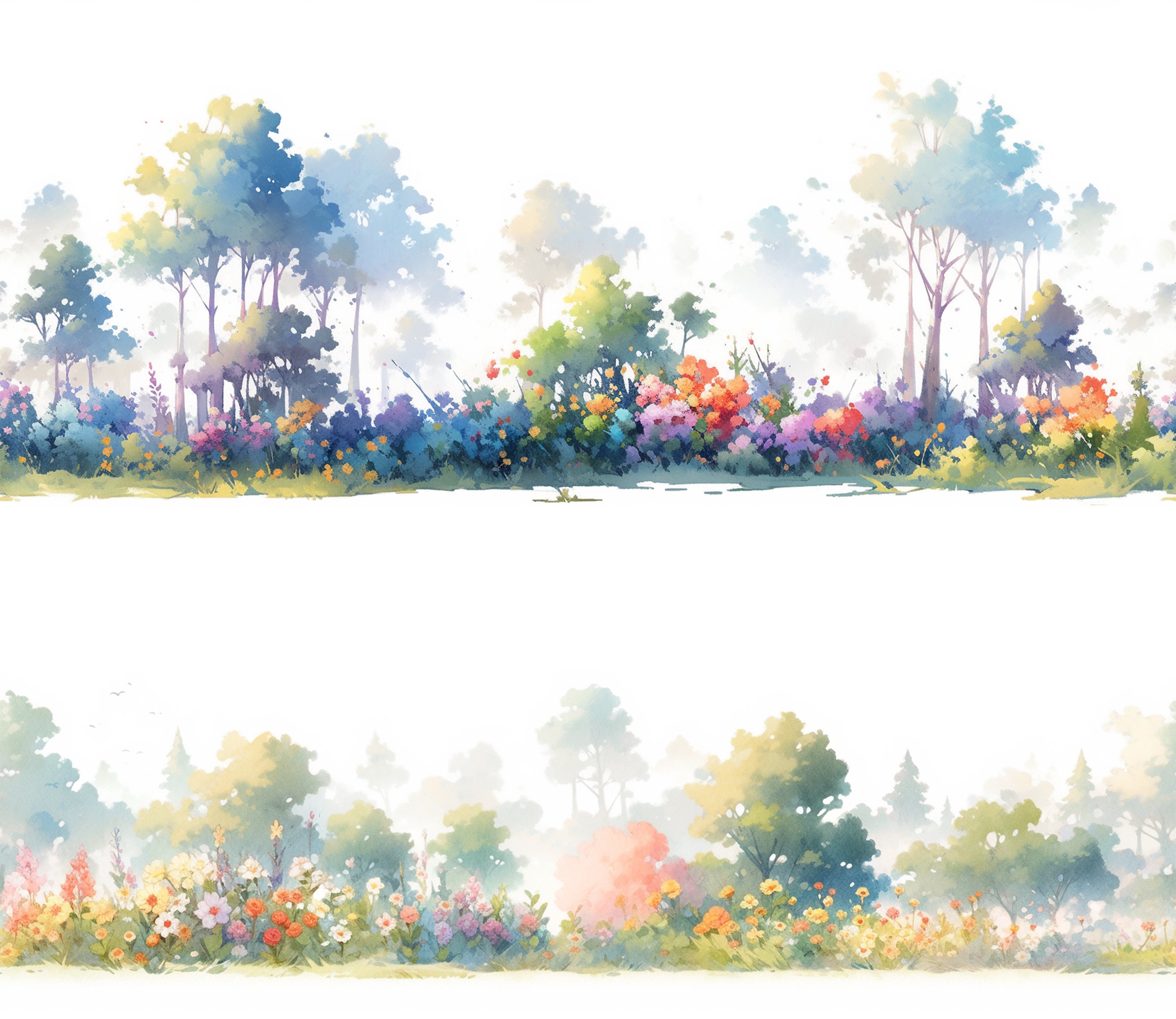 12 Flower Forest Borders Clipart Floral Trees Border Clip Art Meadow ...