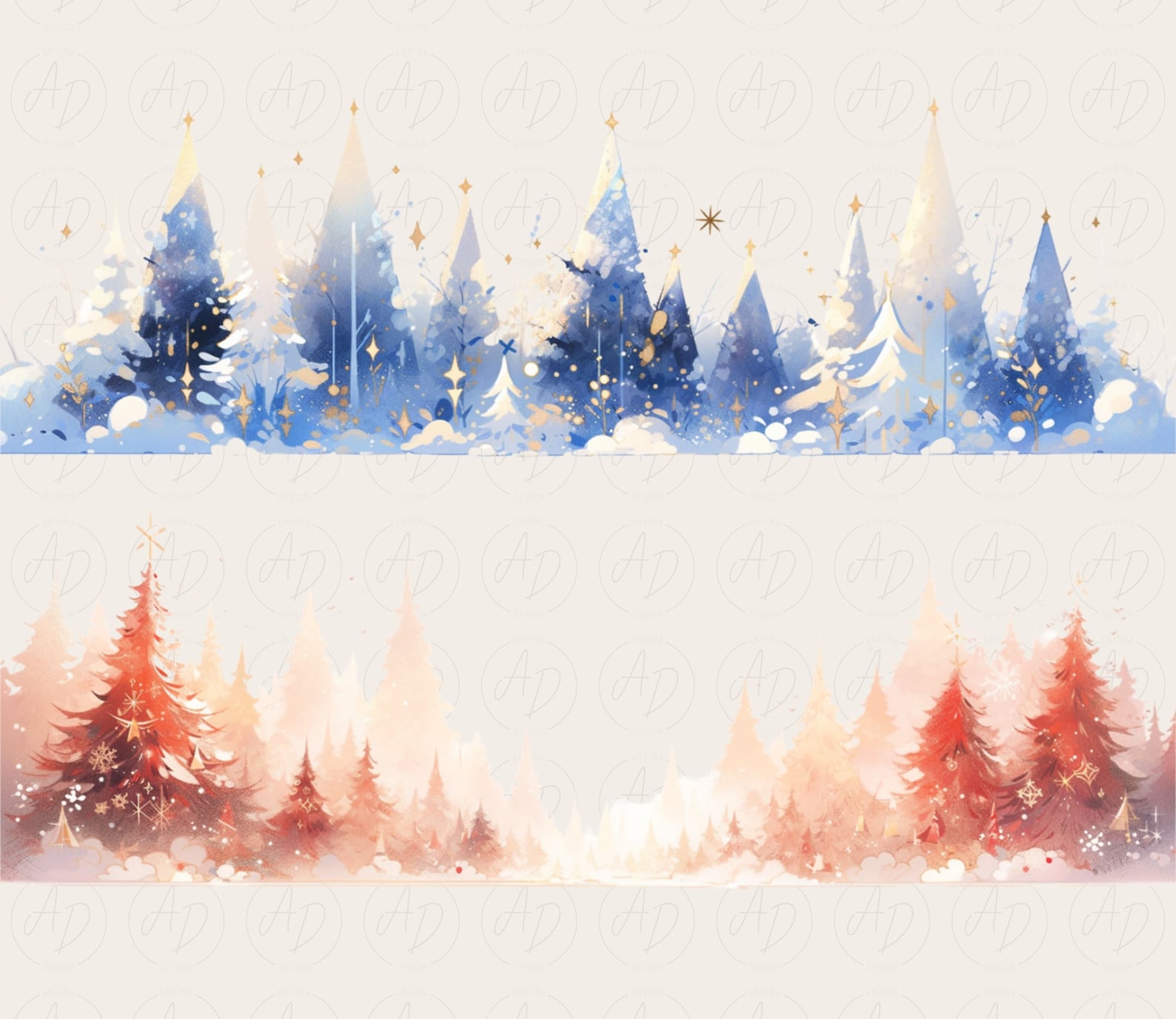 Christmas Tree Borders Watercolor PNG Clipart Christmas - Etsy UK