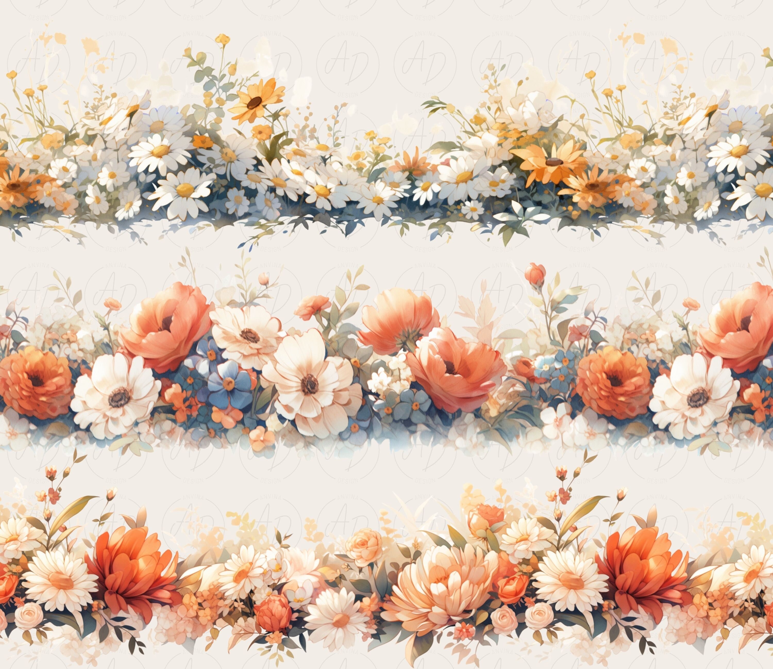Fall Flower Border Clipart Autumn Floral Borders Clip Art - Etsy