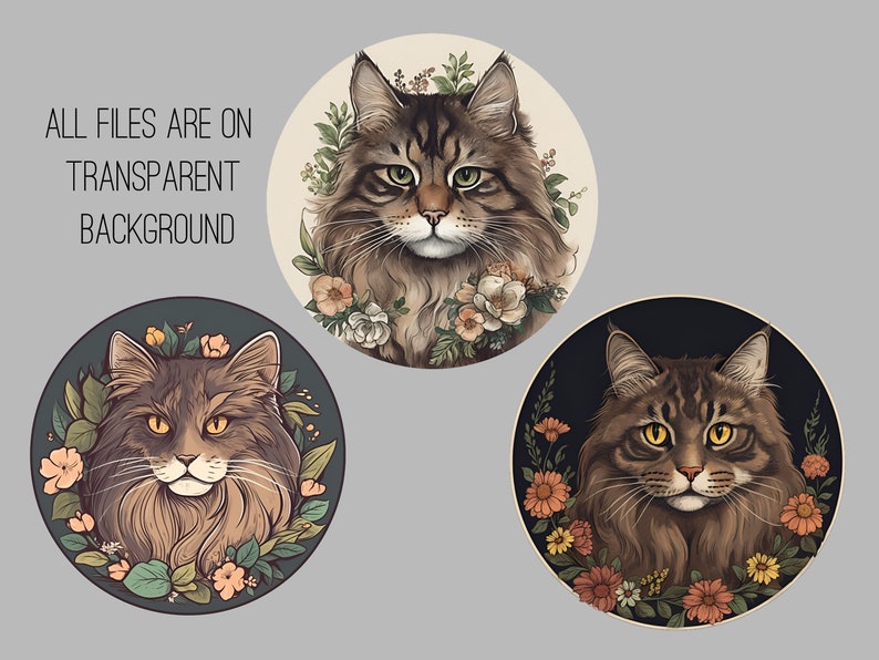 Circle Cat Clipart Brown Tabby Cat Clipart Floral Cat Graphics ...