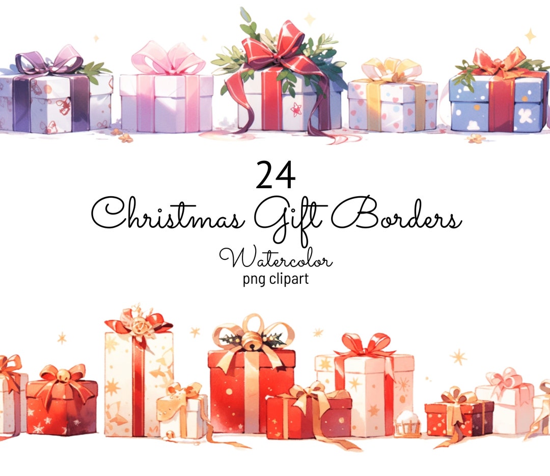 24 Christmas Gift Borders Watercolor Clipart X-mas Card Making Holiday ...