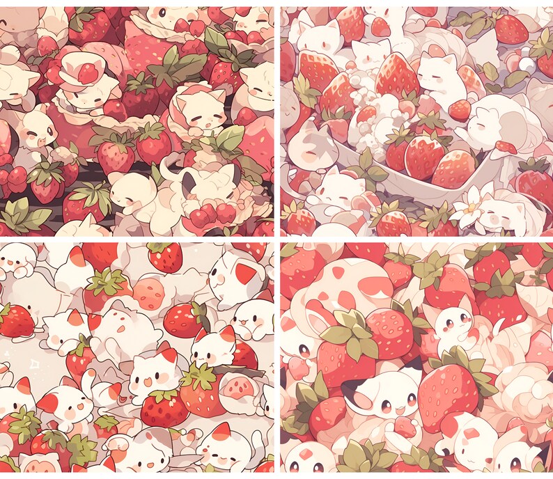 Kawaii Pattern Anime Seamless Pattern Cake Kitten Digital Paper Anime ...