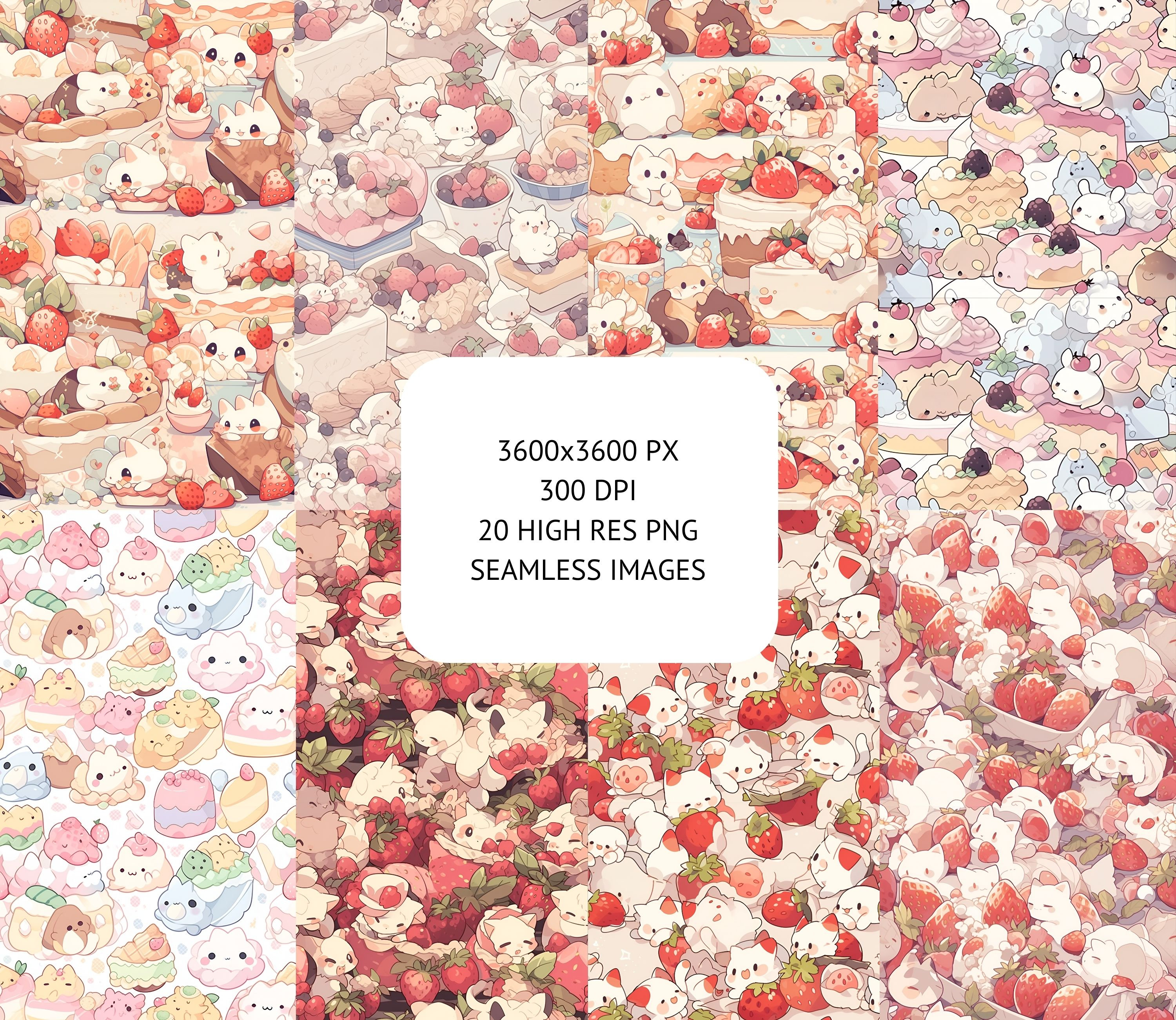 Kawaii Pattern Anime Seamless Pattern Cake Kitten Digital Paper Anime ...
