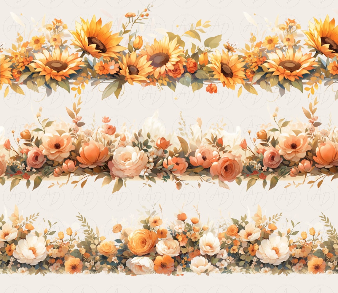 Fall Flower Border Clipart Autumn Floral Borders Clip Art - Etsy