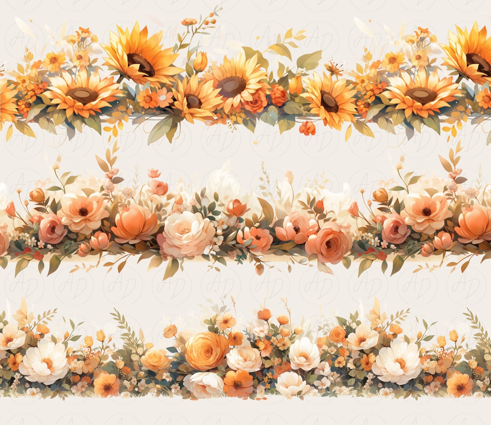 Fall Floral Border Clipart: Watercolor Wildflower PNG (digital Download ...