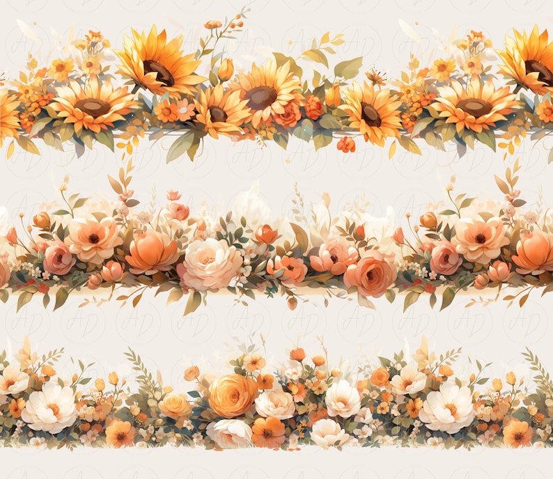 Fall Flower Border Clipart Autumn Floral Borders Clip Art Watercolor ...