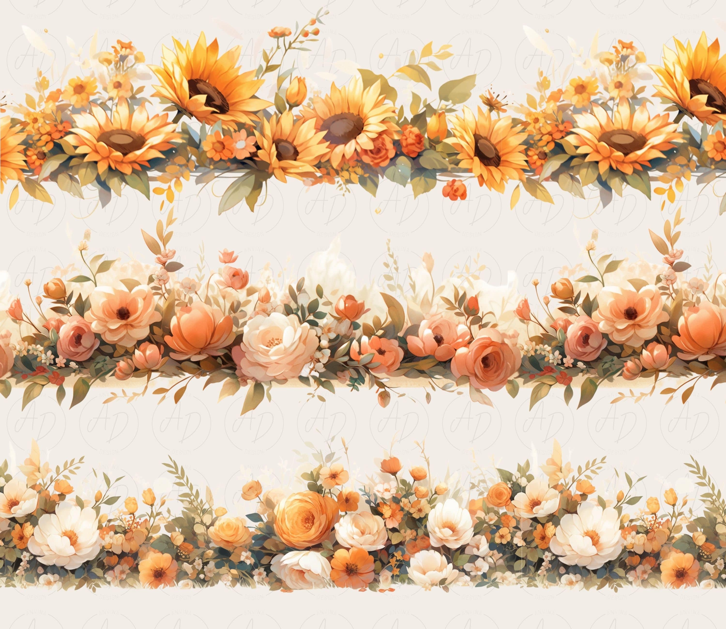 Fall Flower Border Clipart Autumn Floral Borders Clip Art - Etsy