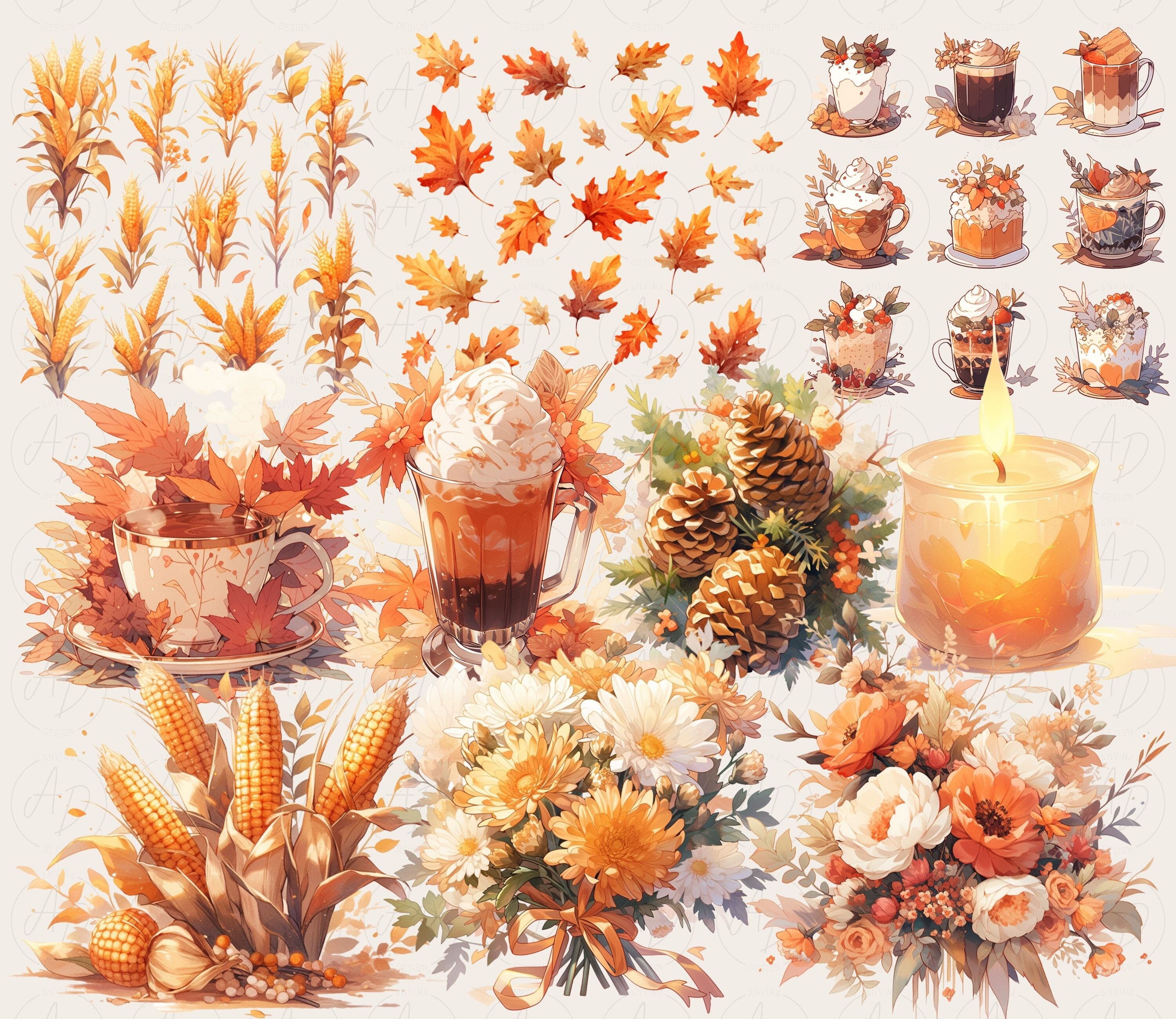 Autumn Clipart Fall Pumpkin Clip Art Thanksgiving Florals - Etsy