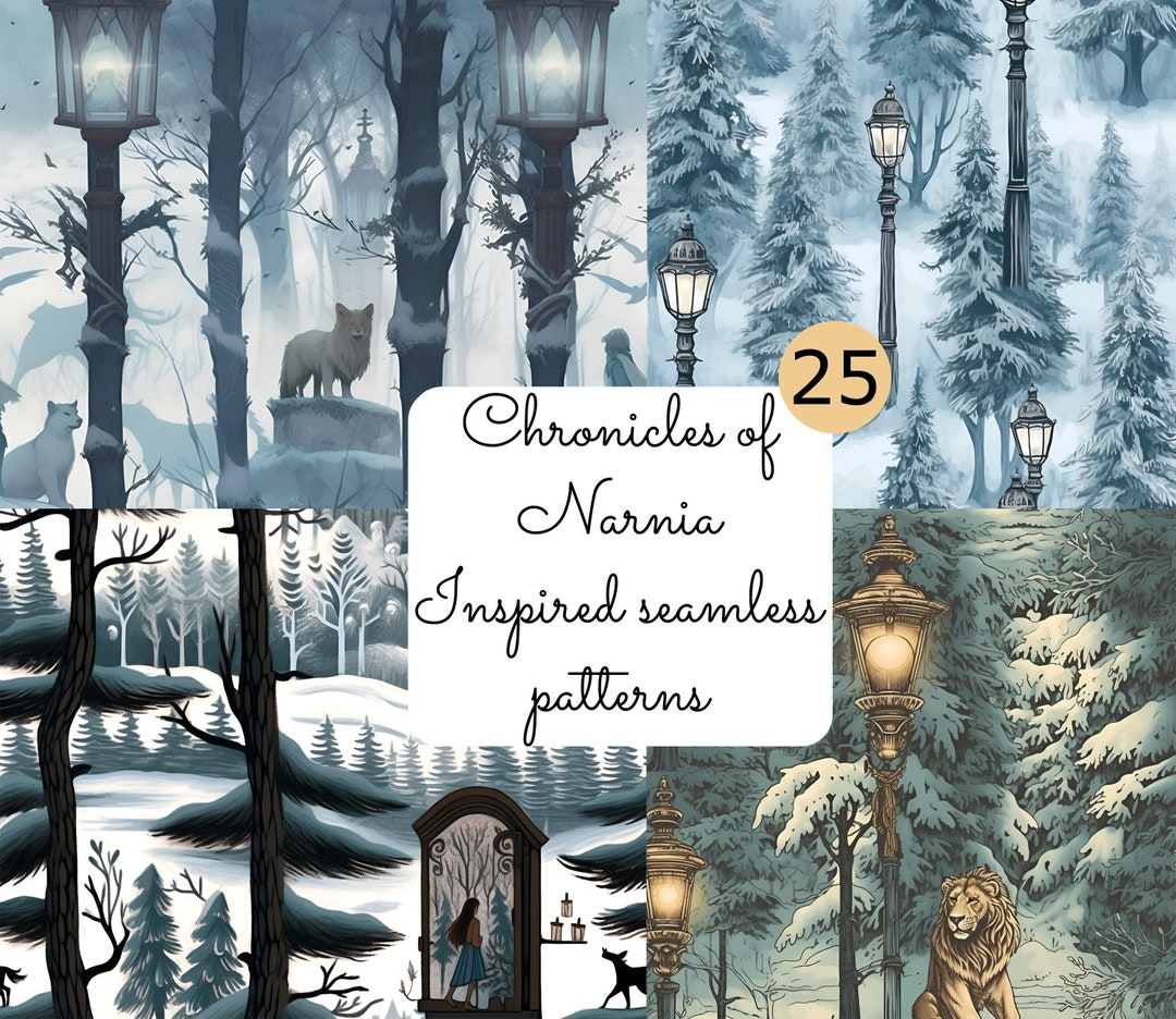 The Chronicles of Narnia Seamless Pattern Narnia Lamppost Witch Lion ...