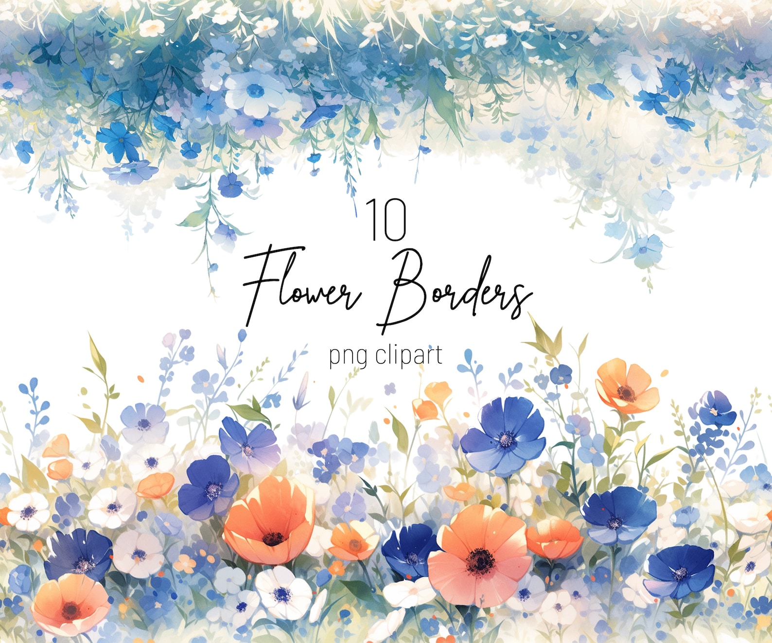 10 Flower Borders Clipart Wildflower Field Meadow Border Clip Art Blue ...