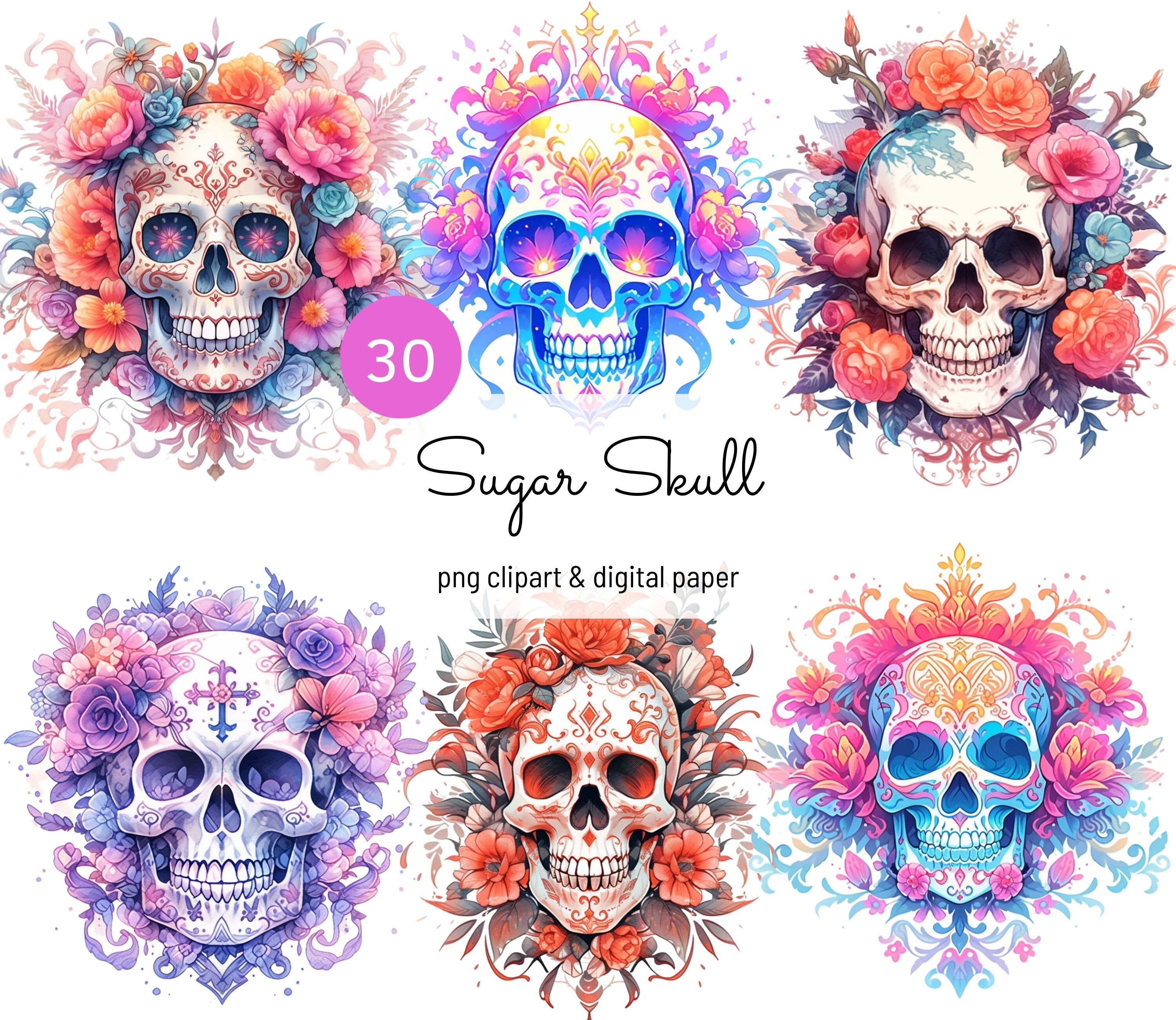 Floral Sugar Skull Clipart Day of the Dead Clip Art Dia De Los Muertos ...