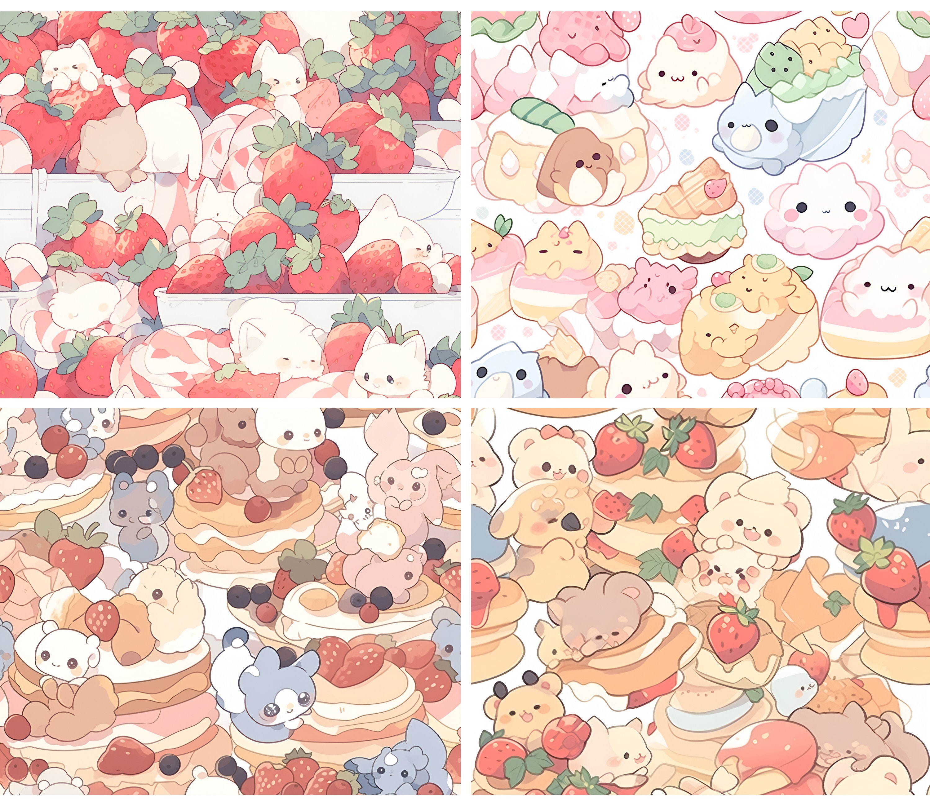 Kawaii Pattern Anime Seamless Pattern Cake Kitten Digital Paper Anime ...