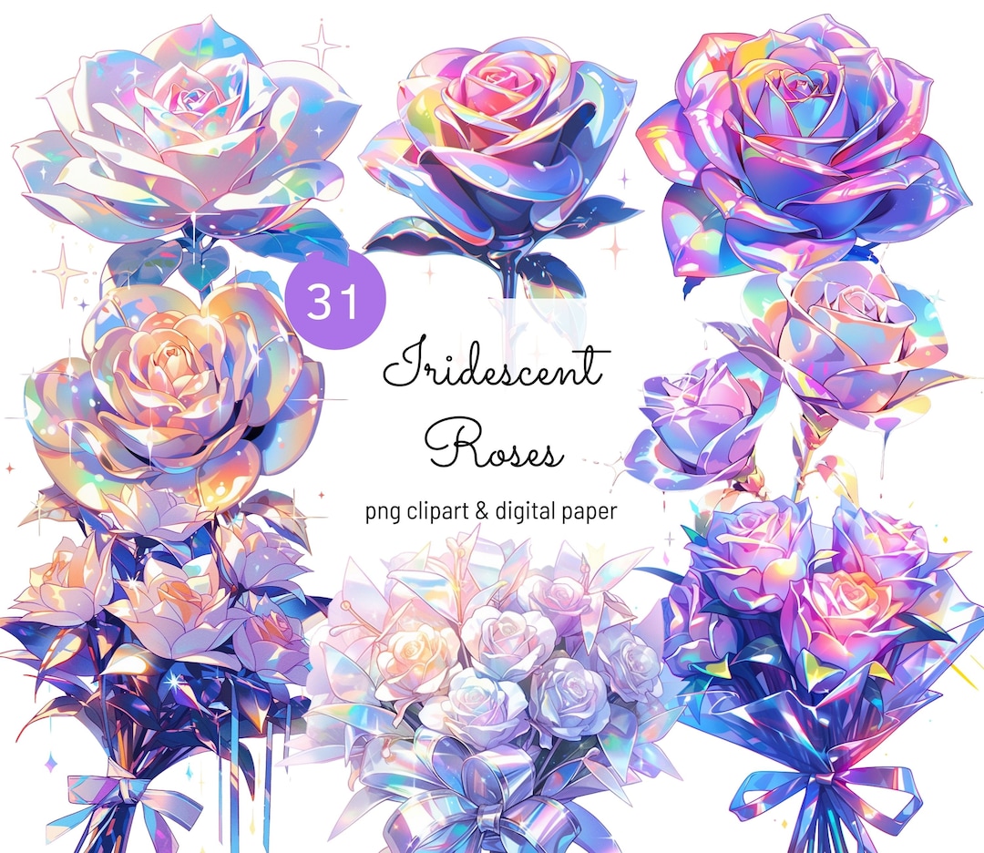 Iridescent Roses PNG Clipart Holographic Rose Digital Paper Rainbow ...