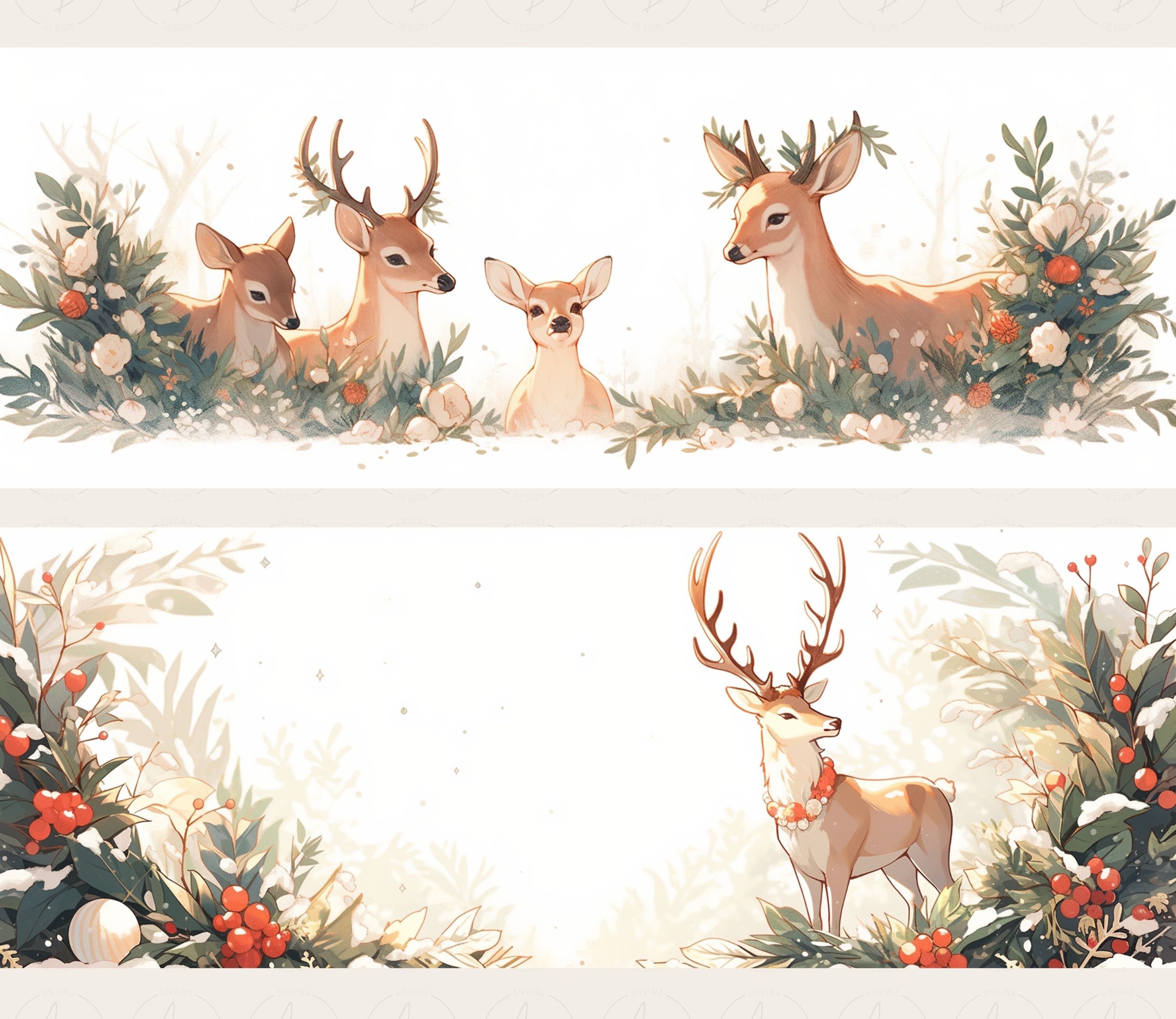 Christmas Deer Borders Clipart: Holiday Card Making Graphics (digital ...