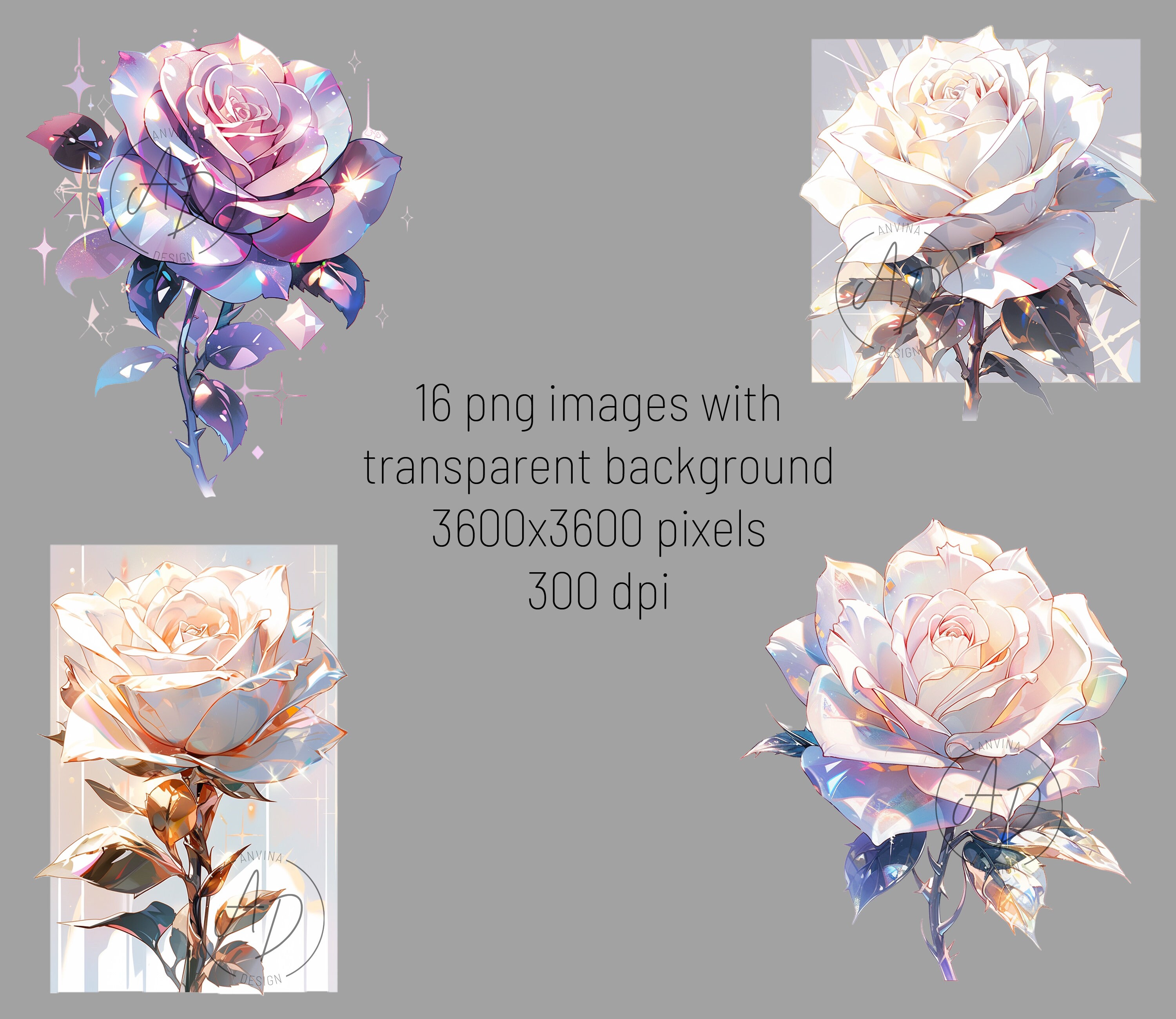 16 Metallic Roses Clipart Iridescent Floral Shiny Rose Clipart - Etsy